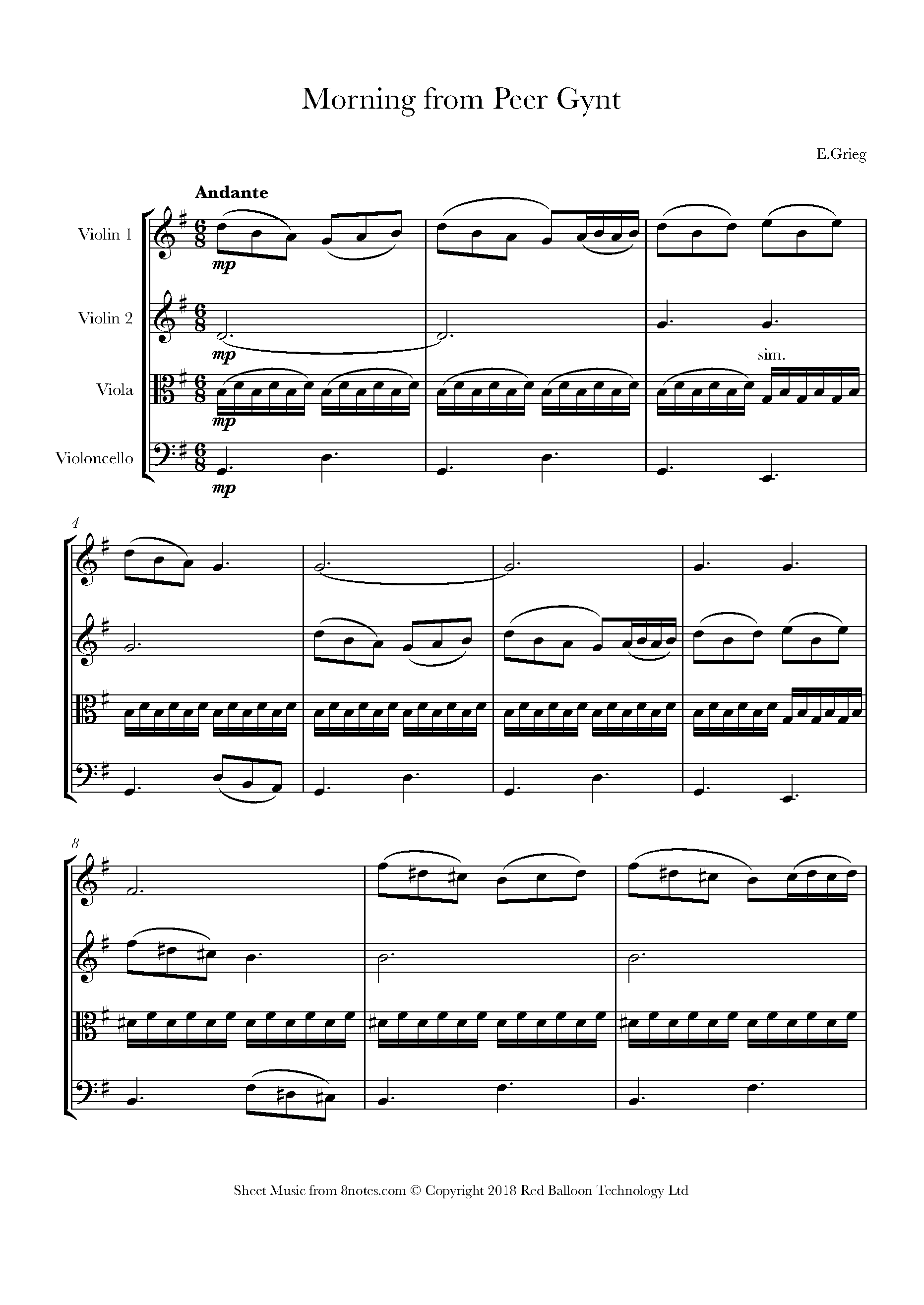 Grieg - Morning from Peer Gynt (Morning Mood) Sheet music for String ...