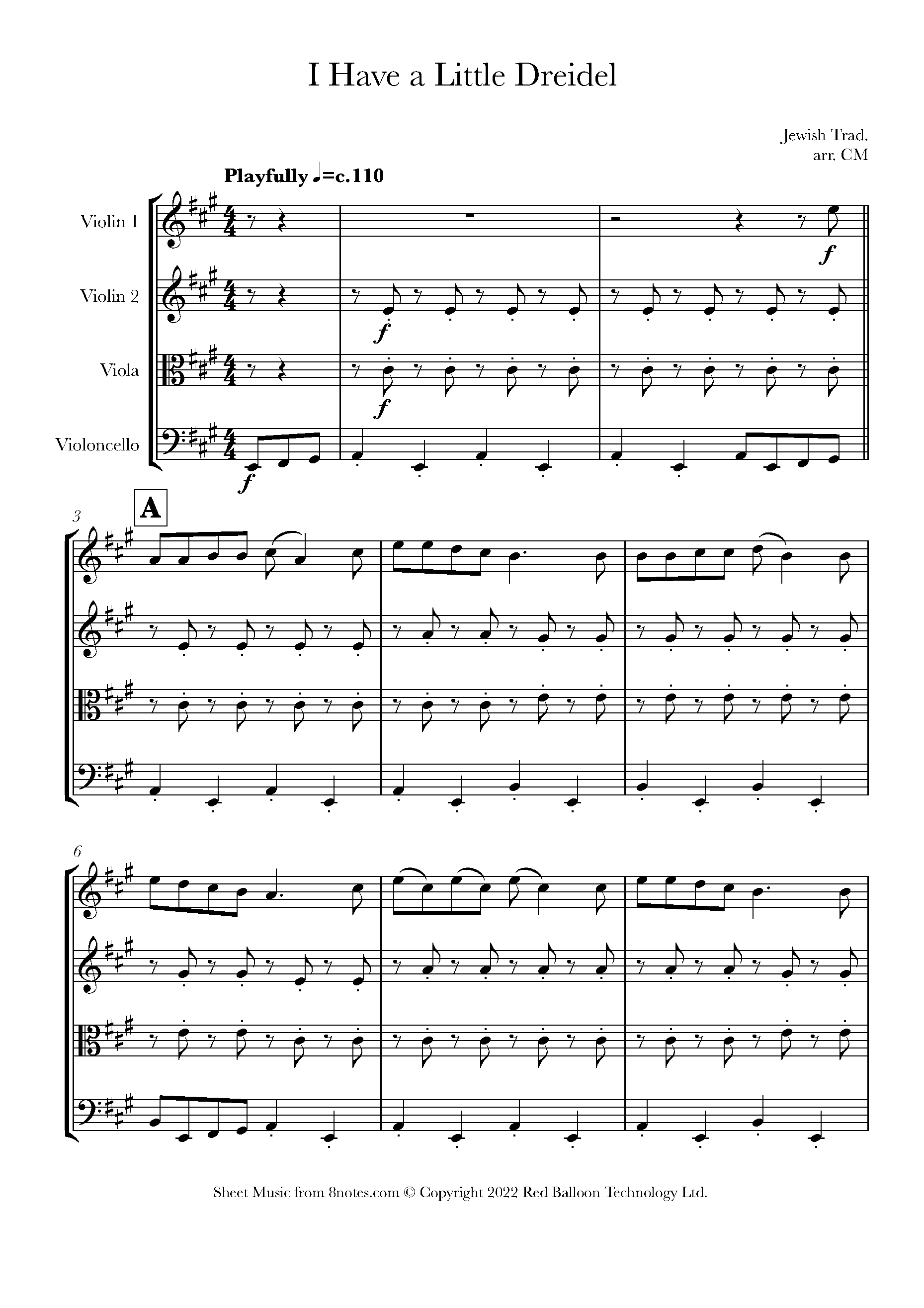 I Have a Little Dreidel (Jewish Trad.) Sheet music for String Quartet ...