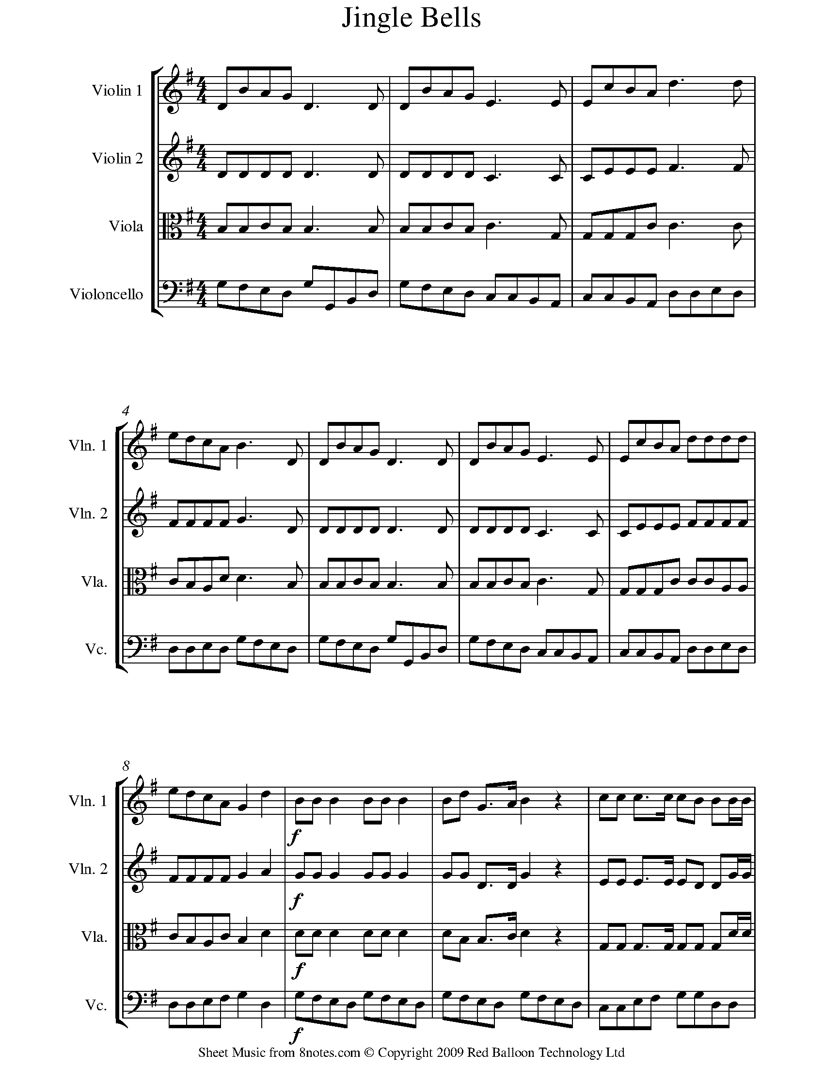 Jingle Bells Sheet music for String Quartet - 8notes.com