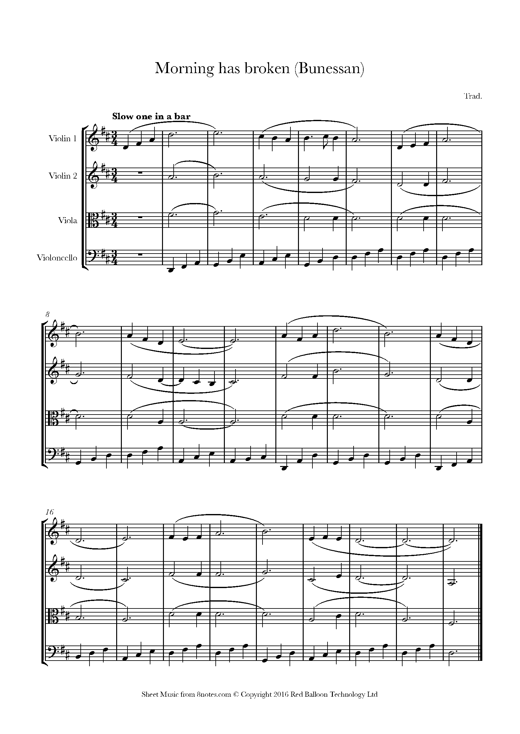 Morning has Broken (Bunessan) Sheet music for String Quartet - 8notes.com
