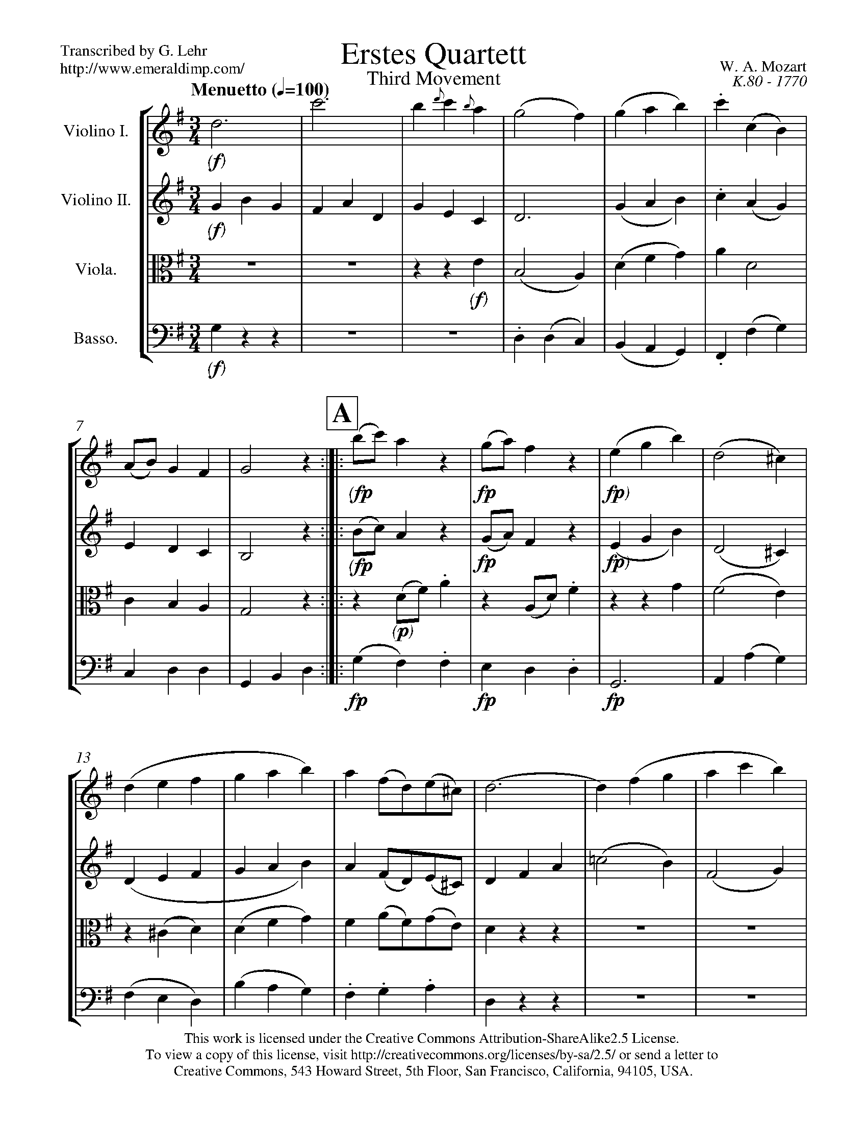 Mozart - Quartet no.1 K80 3rd Movement Sheet music for String Quartet ...