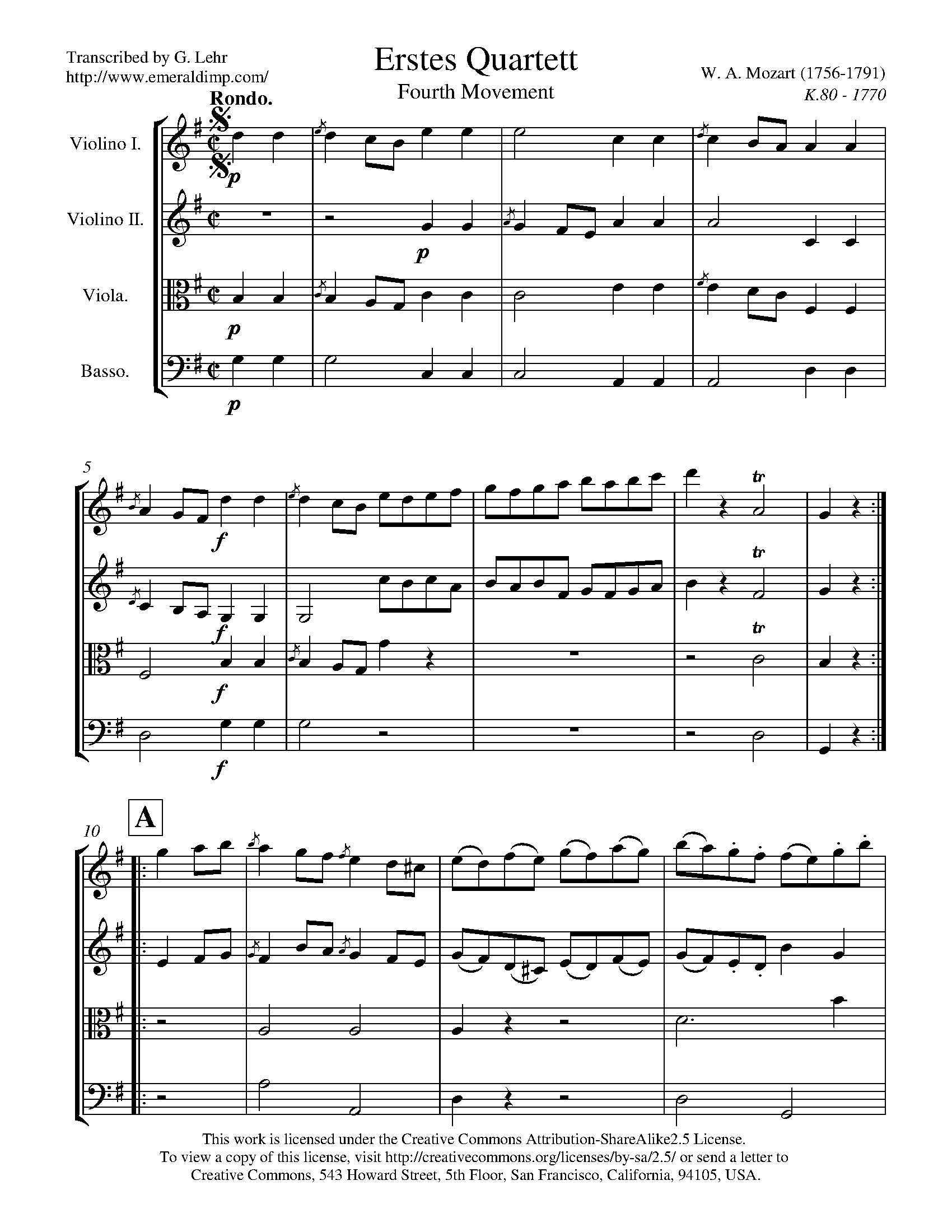 Mozart - Quartet no.1 K80 4th Movement Sheet music for String Quartet ...