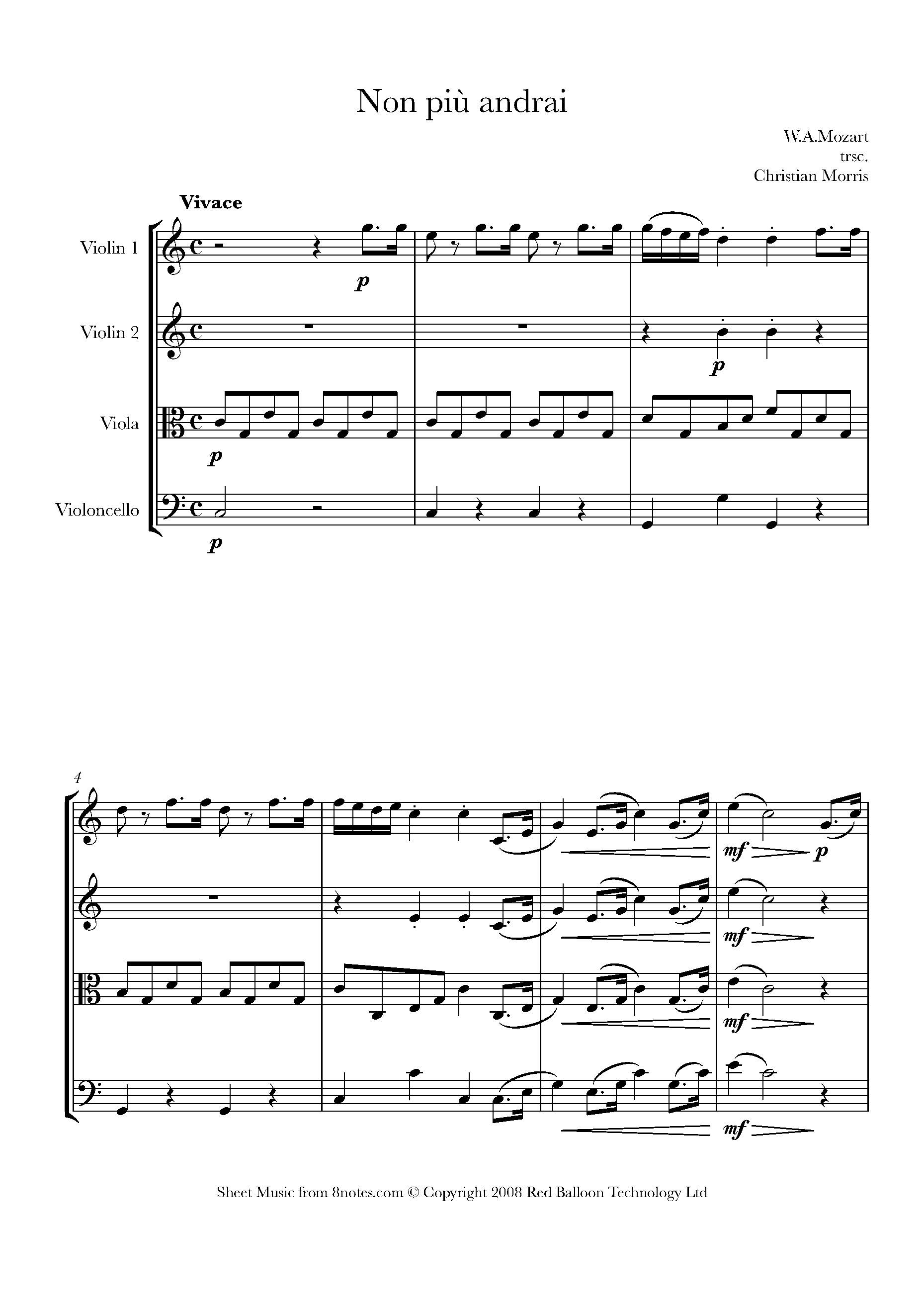 Mozart - Non Piu Andrai from Marriage of Figaro Sheet music for String ...