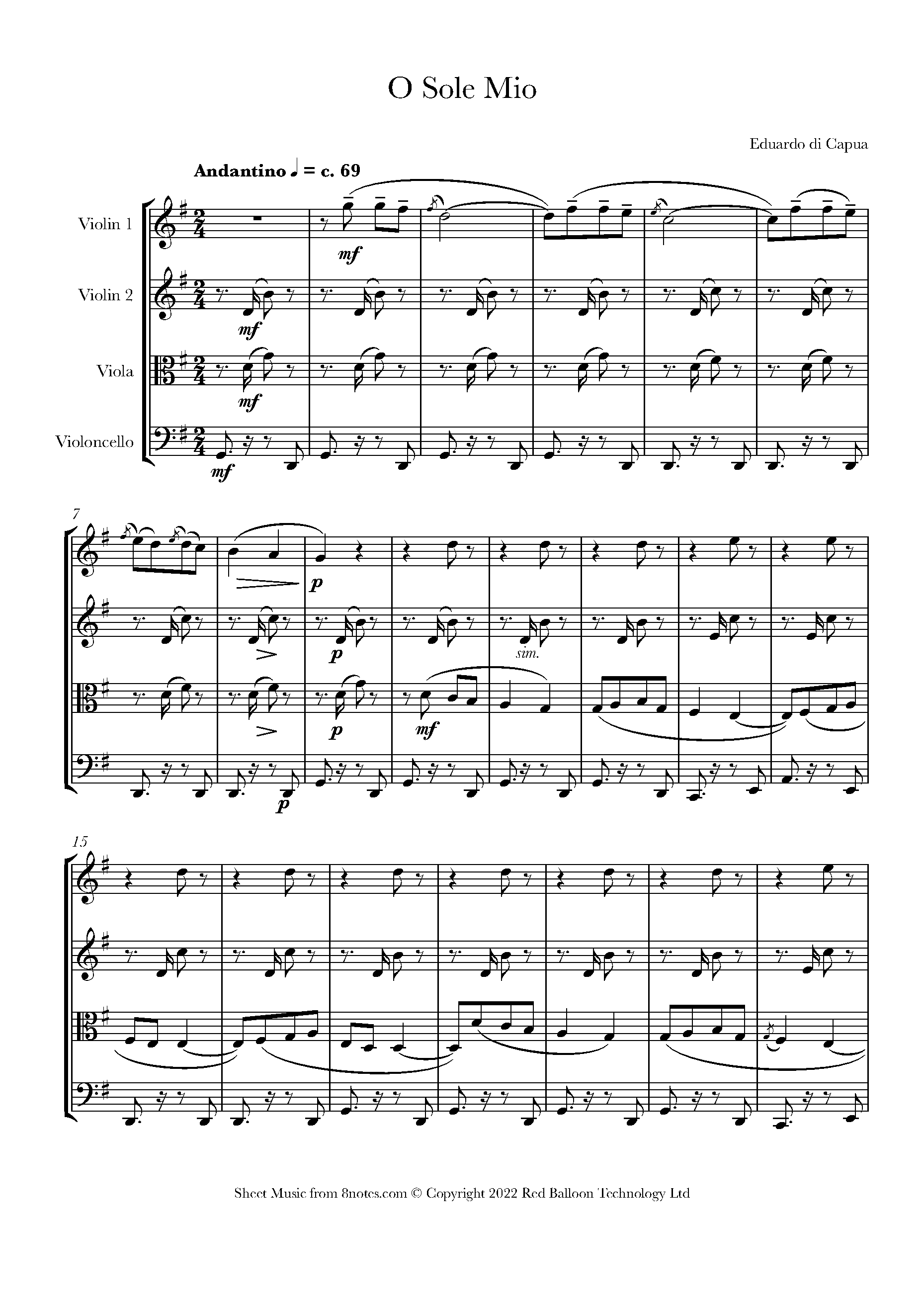 Eduardo Di Capua - O sole mio Sheet music for String Quartet - 8notes.com