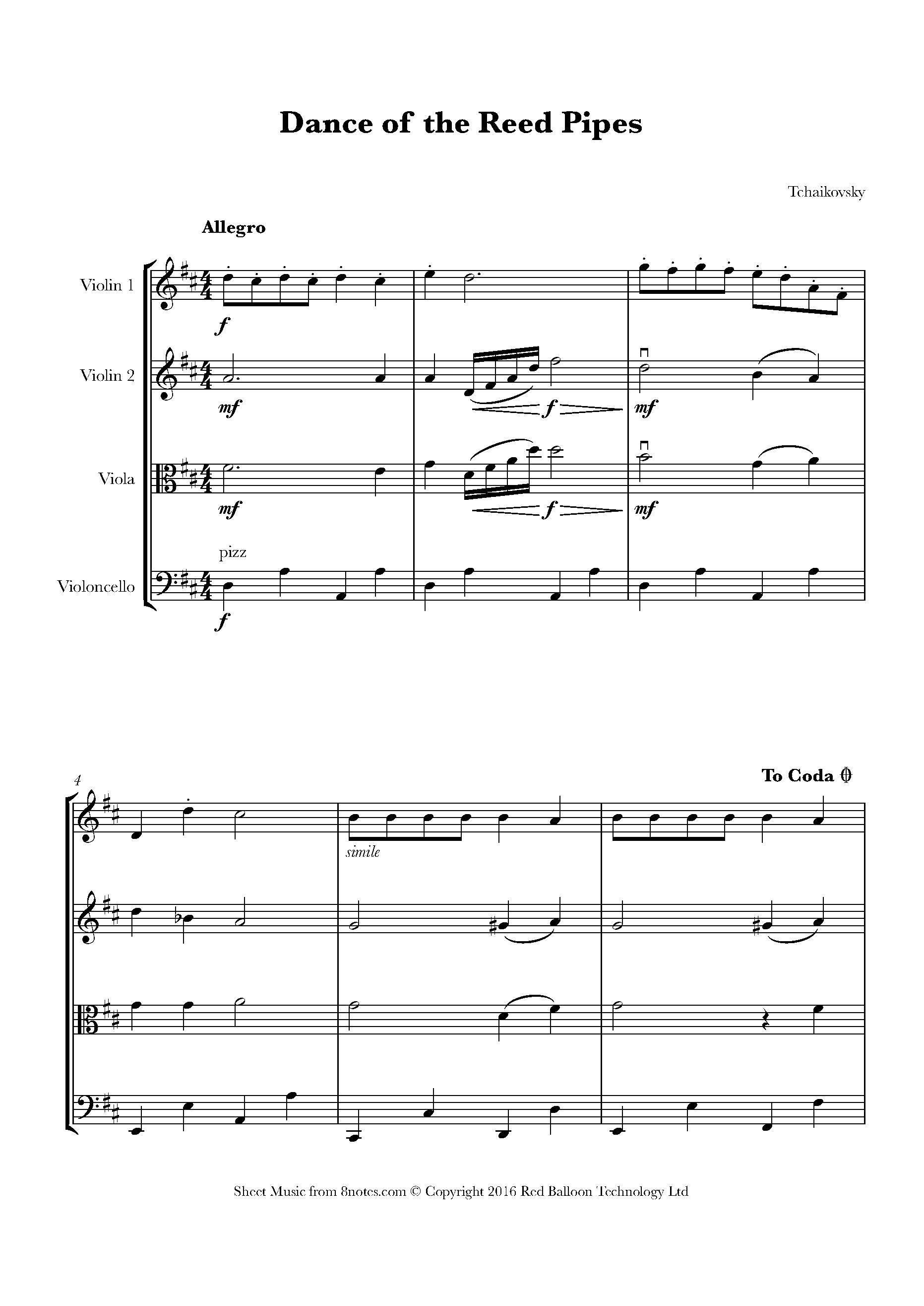 Tchaikovsky - Dance of the reed pipes from the Nutcracker Sheet music ...