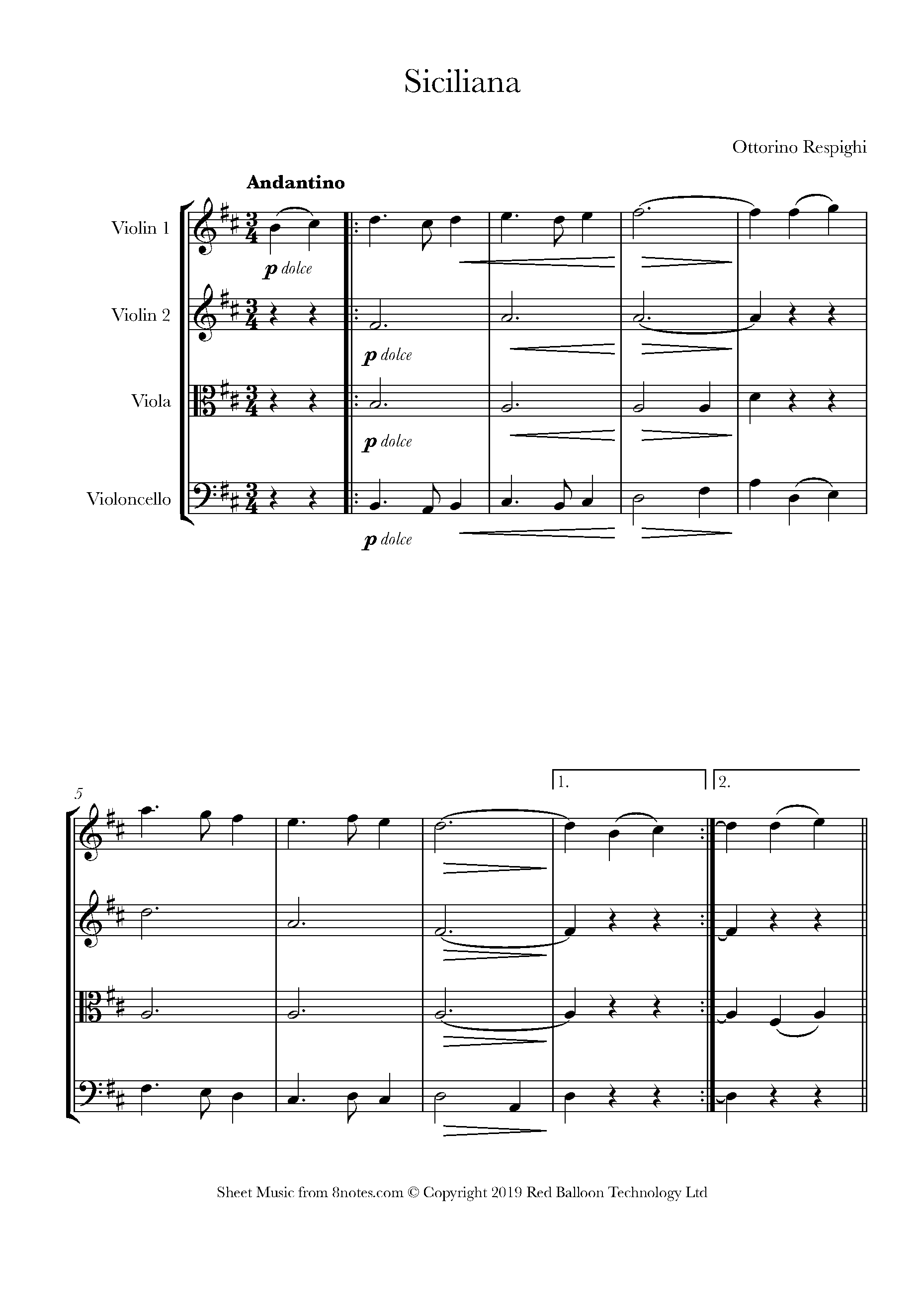 Respighi - Siciliana (from Antiche danze ed Arie) Sheet music for ...