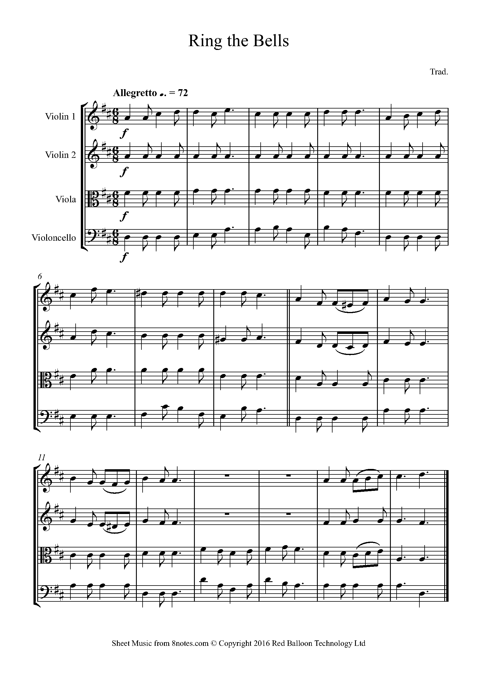 Ring the Bells Sheet music for String Quartet - 8notes.com