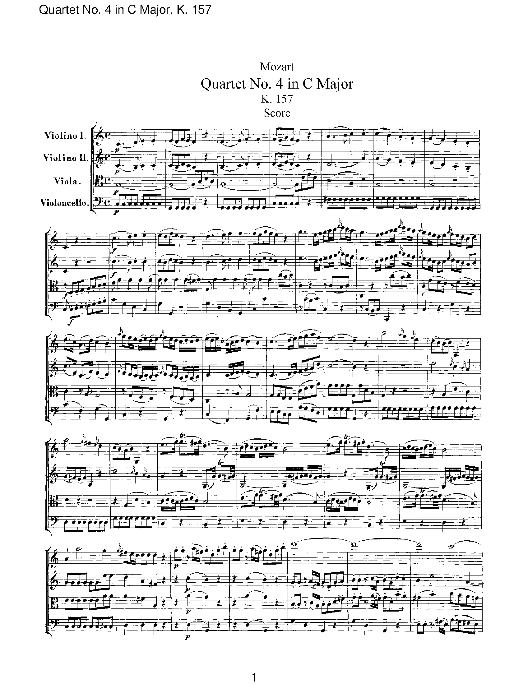 Mozart - Quartet No. 4 in C Major, K. 157 Sheet music for String ...