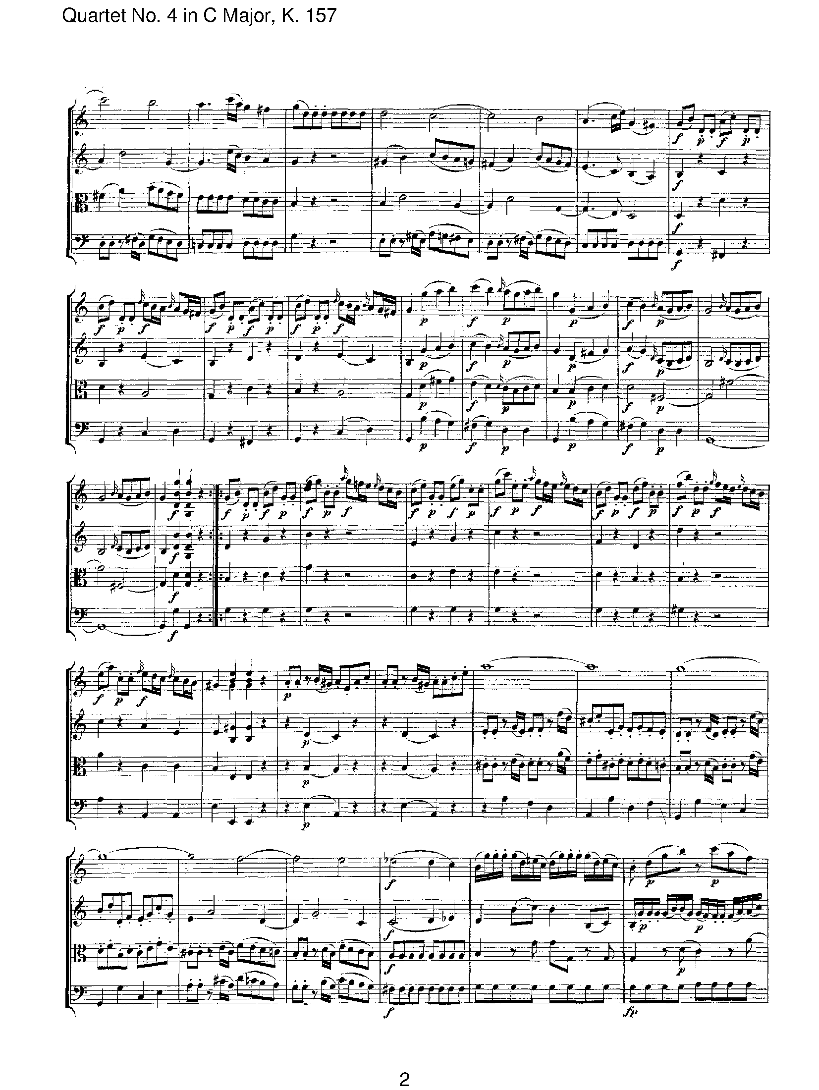 Mozart - Quartet No. 4 in C Major, K. 157 Sheet music for String ...