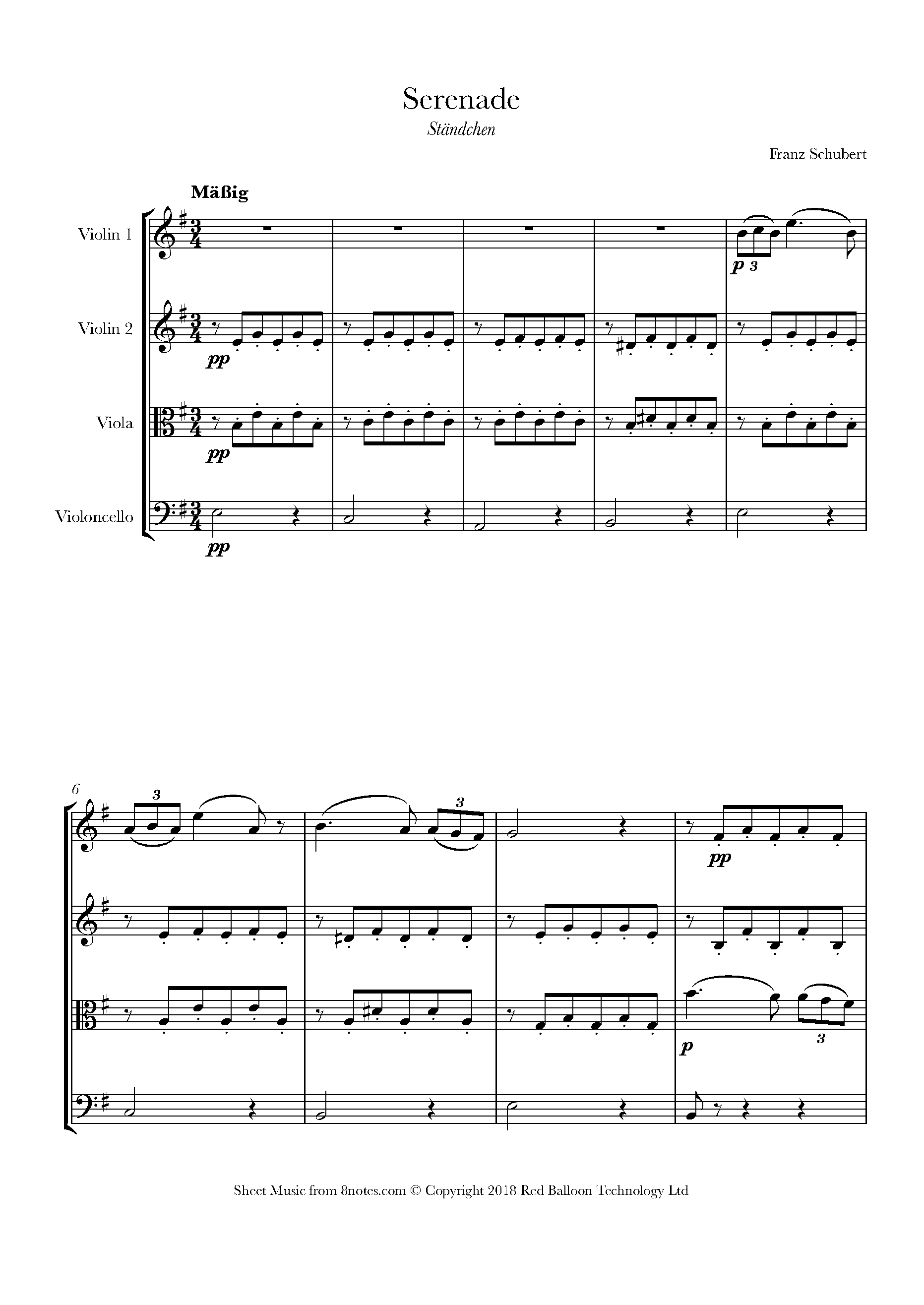 Schubert - Serenade (Standchen) Sheet music for String Quartet - 8notes.com