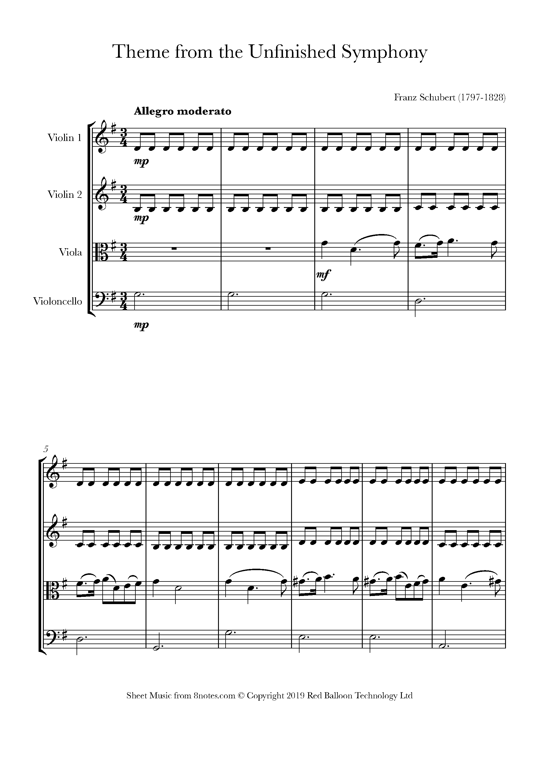 Schubert - Theme from Unfinished Symphony Sheet music for String ...