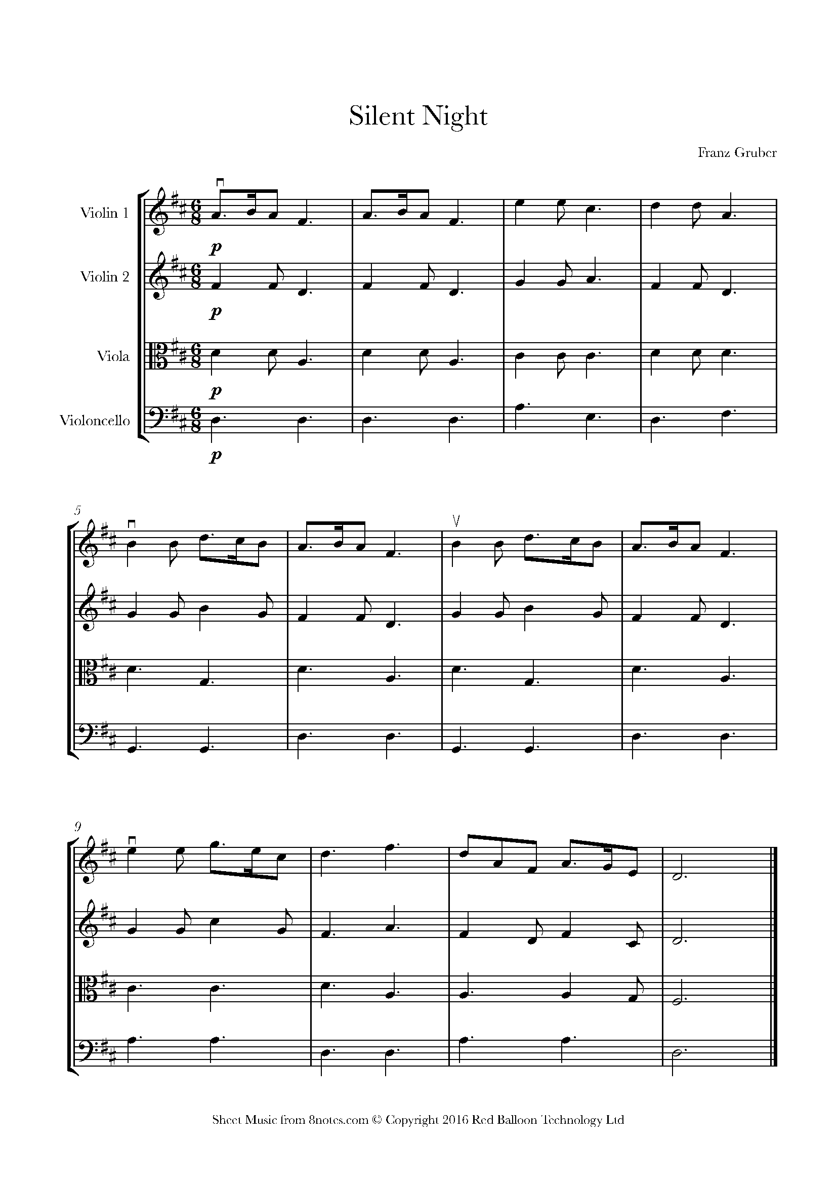 Silent Night (easy) Sheet music for String Quartet - 8notes.com
