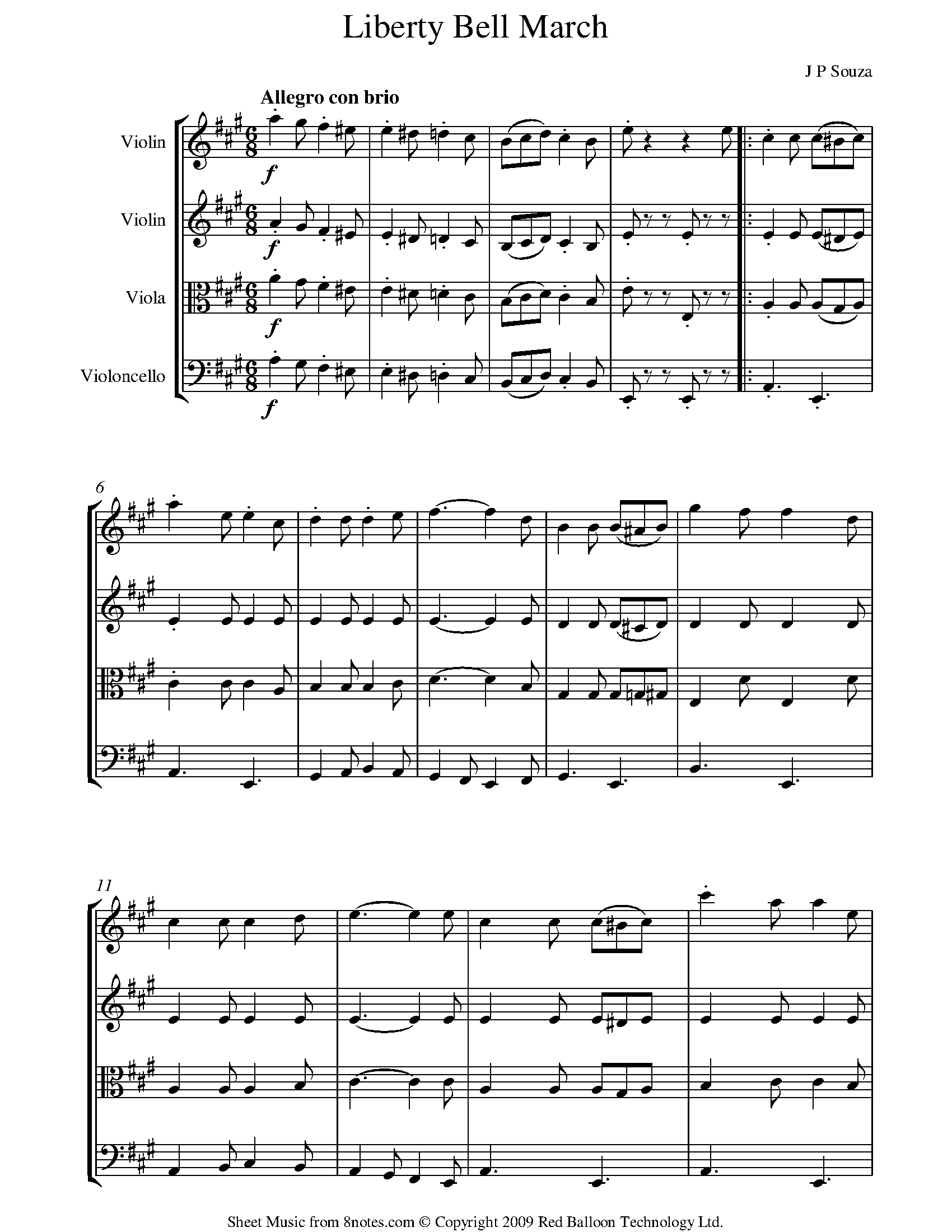 Sousa - Liberty Bell March Sheet music for String Quartet - 8notes.com