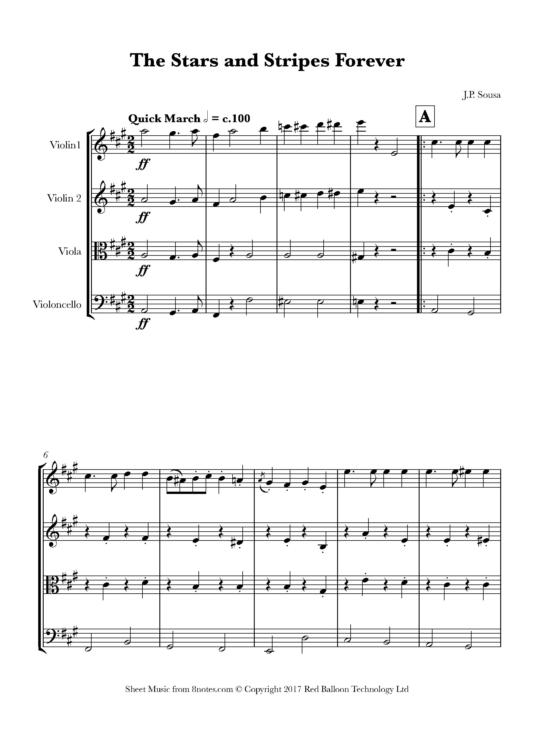 Sousa - The Stars and Stripes Forever Sheet music for String Quartet ...