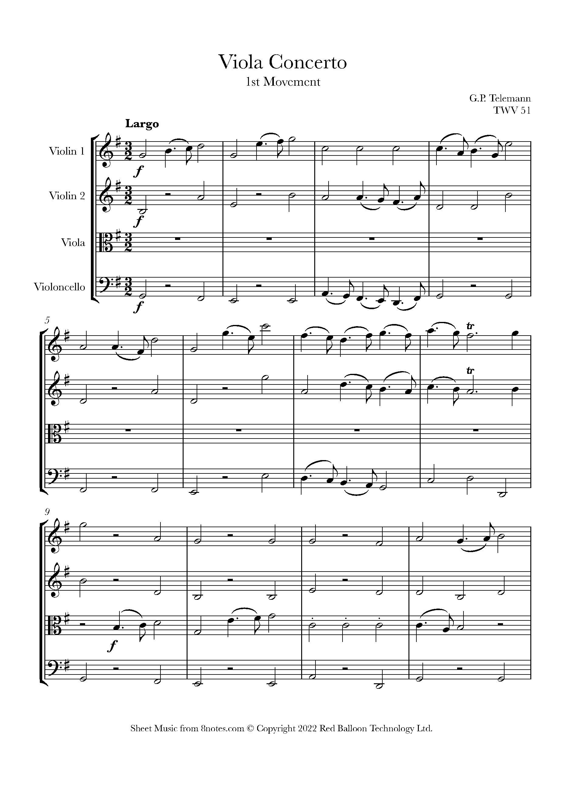 Telemann - Viola Concerto 1st Movement (Konzert fur Viola, Streicher ...