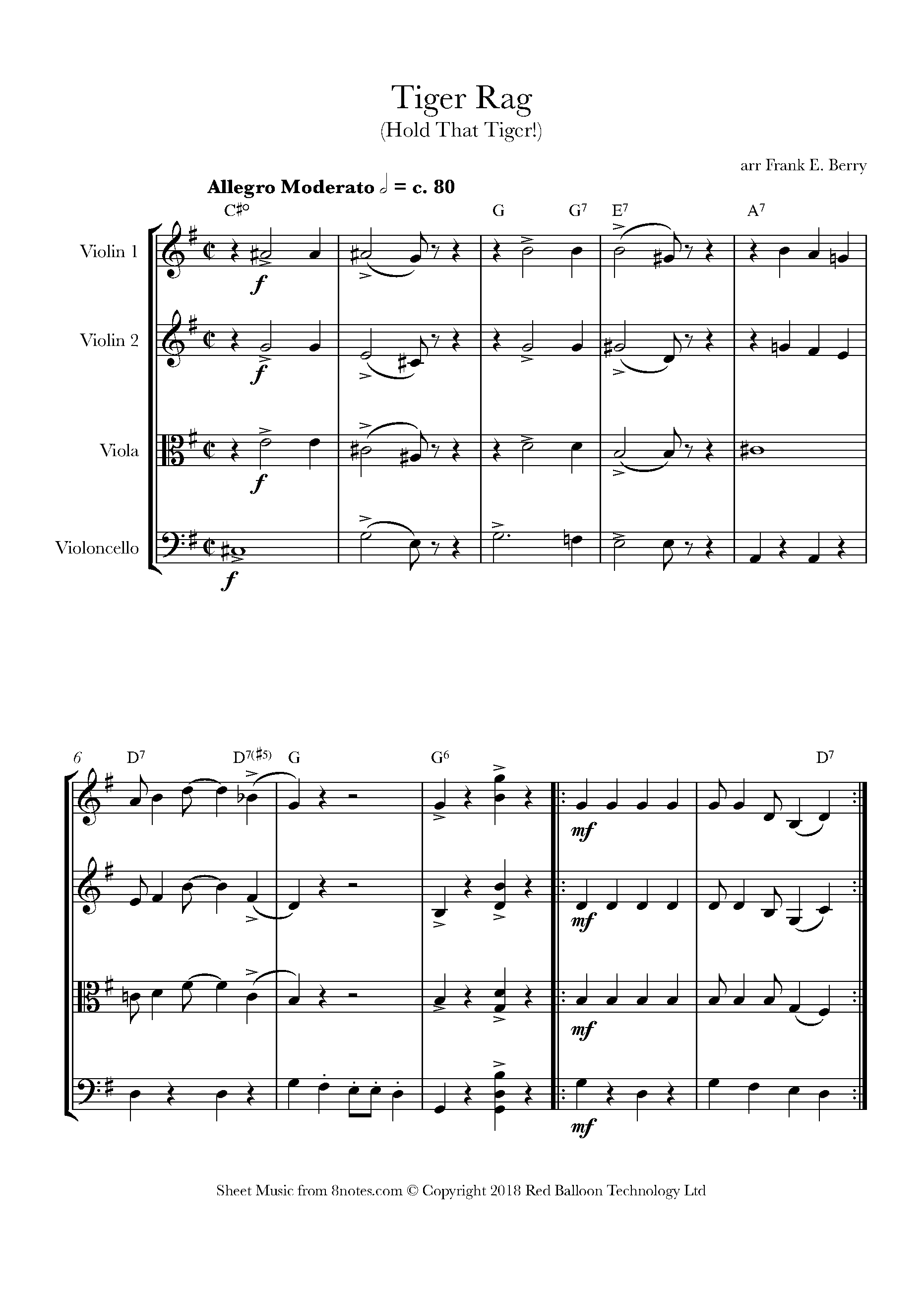 Tiger Rag (Hold that Tiger) Sheet music for String Quartet - 8notes.com