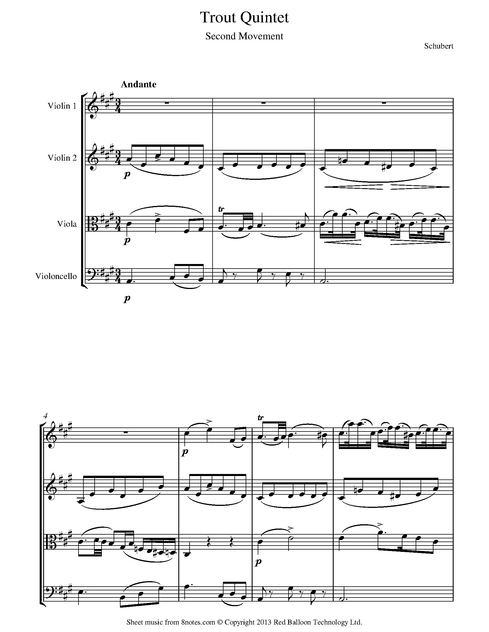 Schubert - Theme from The Trout Quintet Sheet music for String Quartet ...