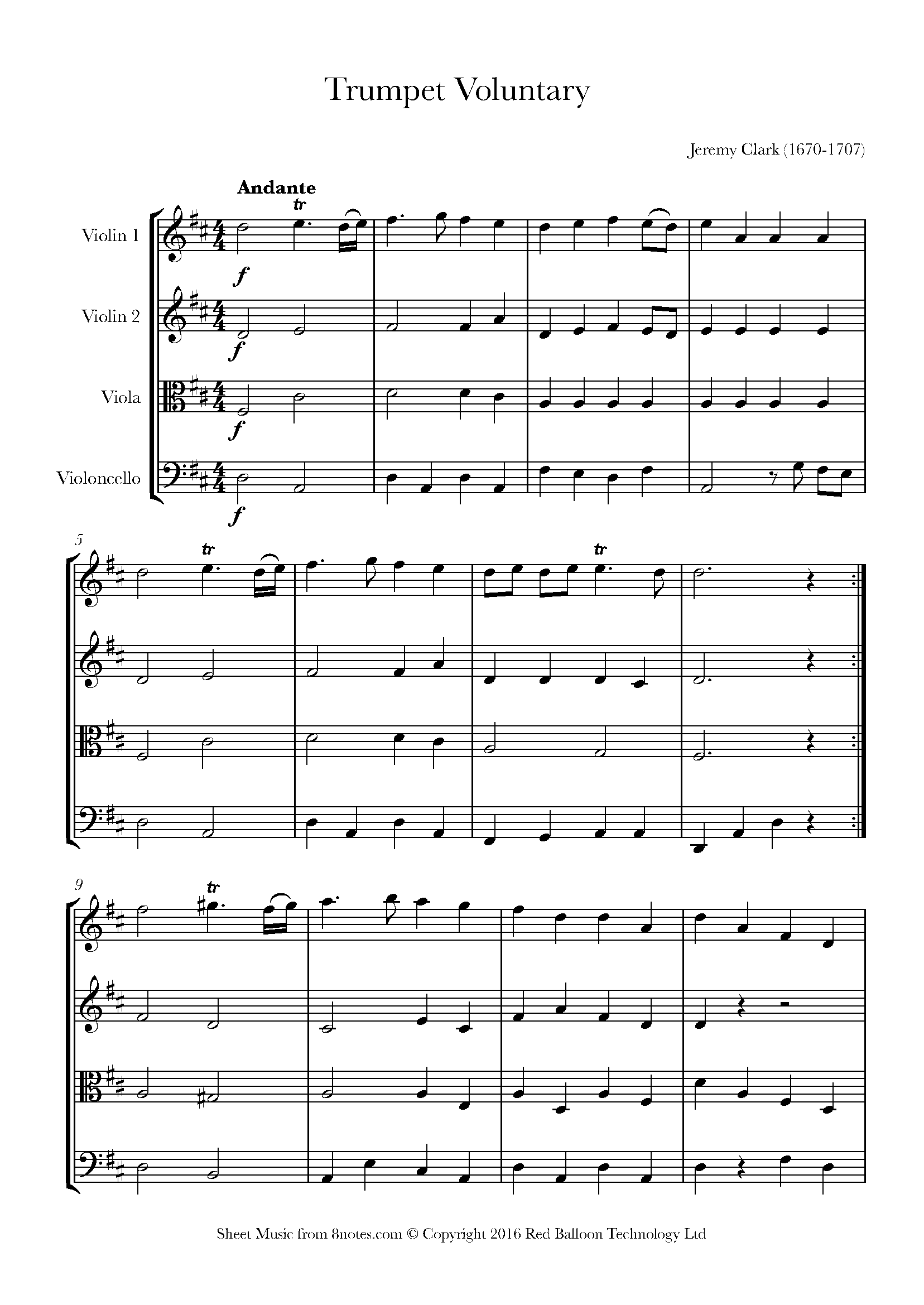 Clarke - Trumpet Voluntary Sheet music for String Quartet - 8notes.com