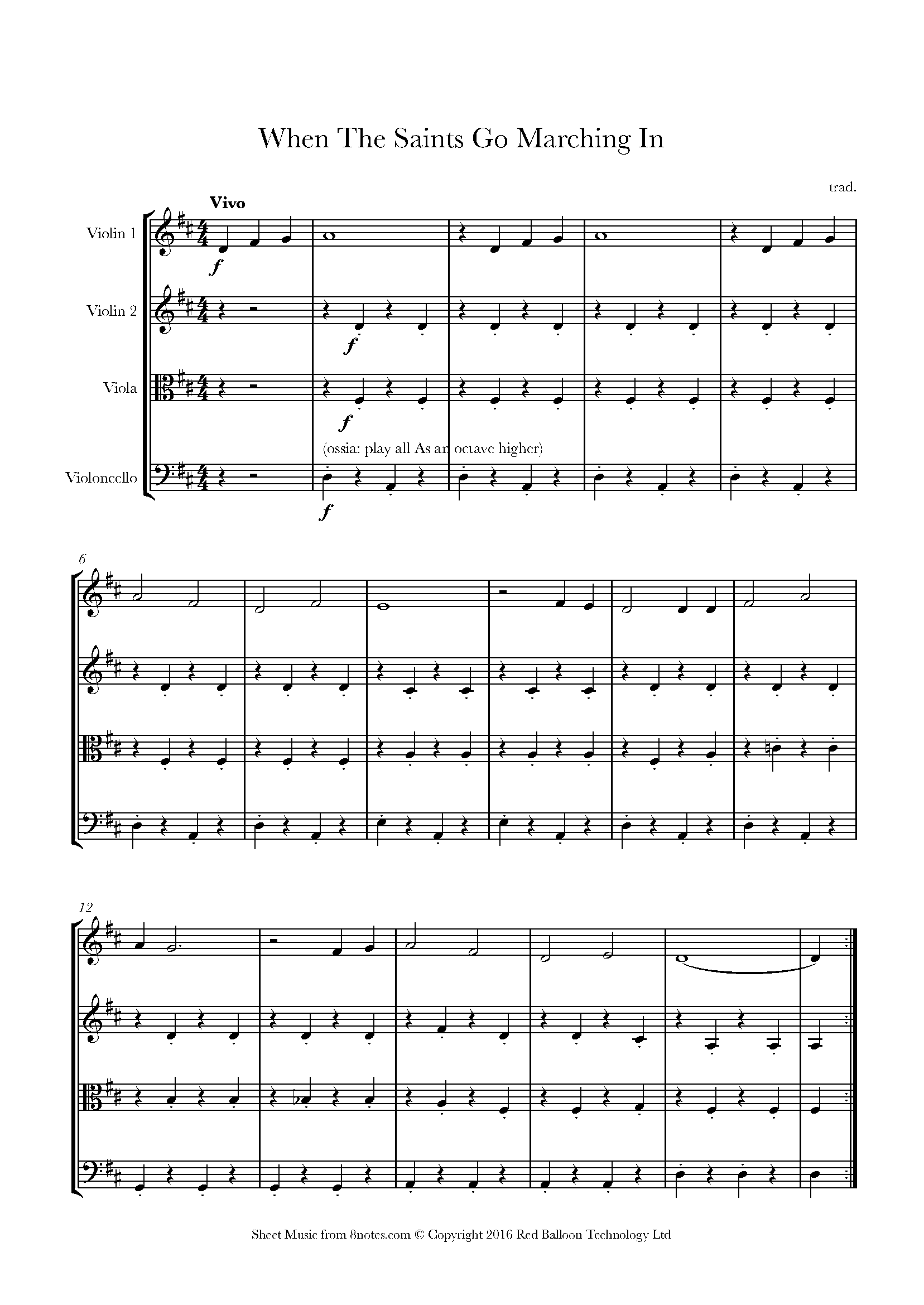 When The Saints Go Marching In Sheet music for String Quartet - 8notes.com