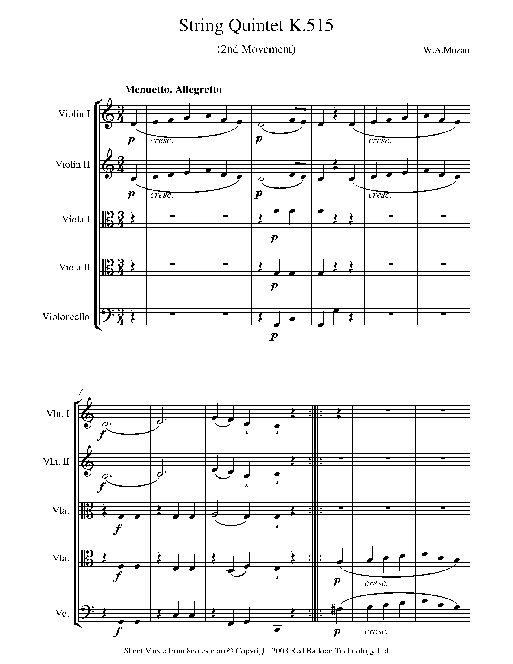 Mozart - String Quintet K515 2nd Mvt Sheet music for String quintet ...