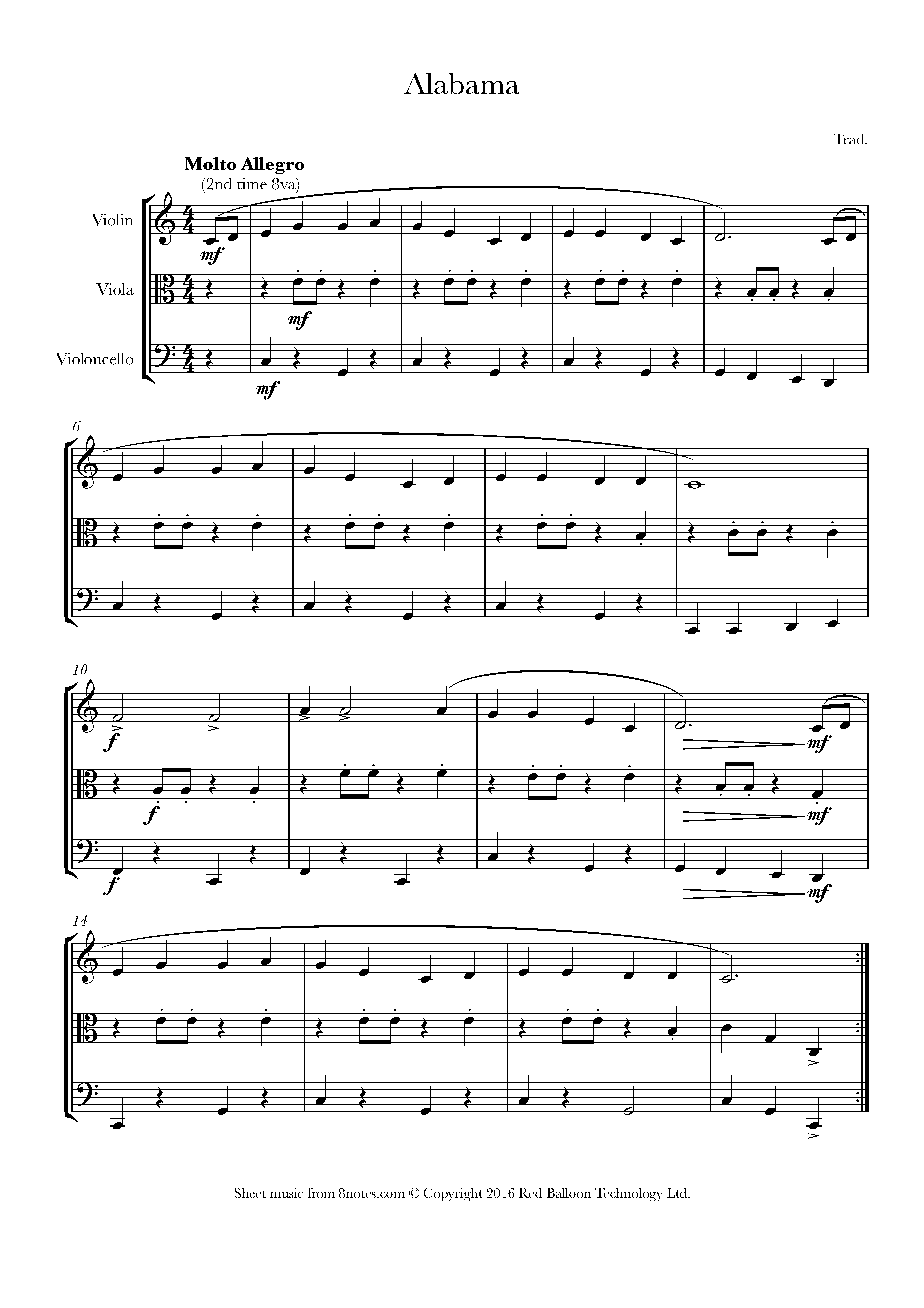 Alabama Sheet music for String trio - 8notes.com