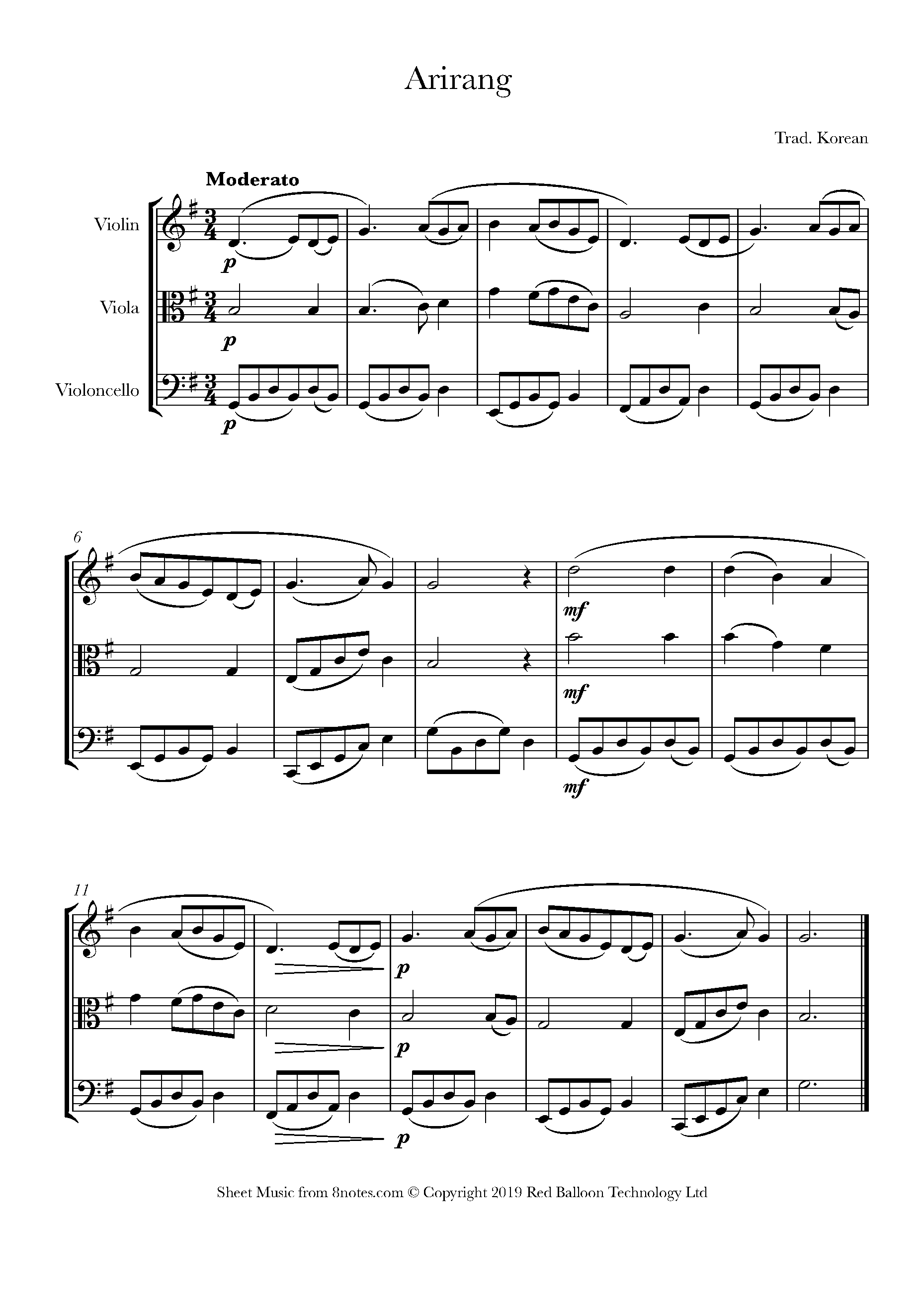 Arirang (traditional Korean) Sheet music for String trio - 8notes.com