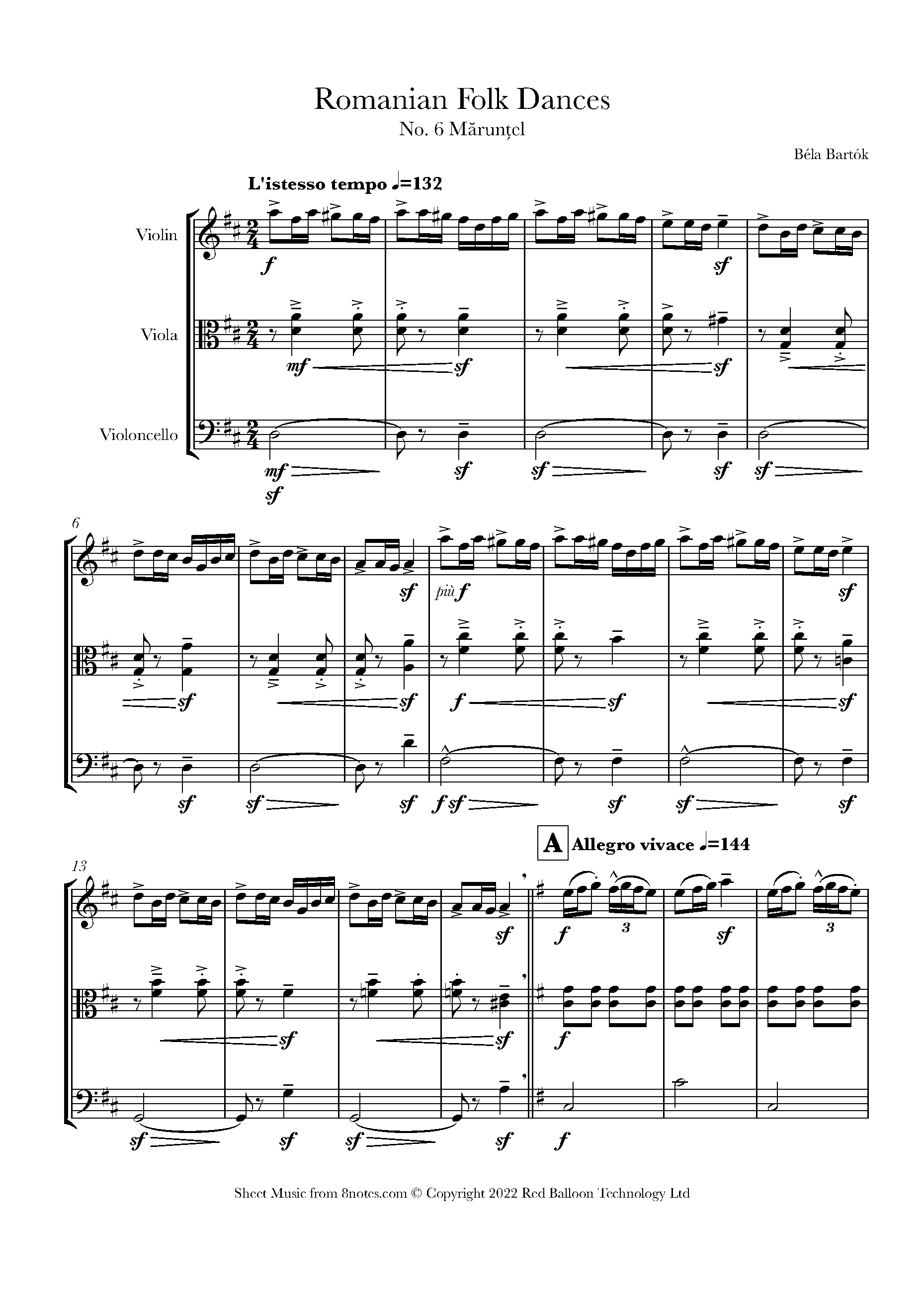 Bartók - Romanian Folk Dance No. 6 Maruntel Sheet music for String ...