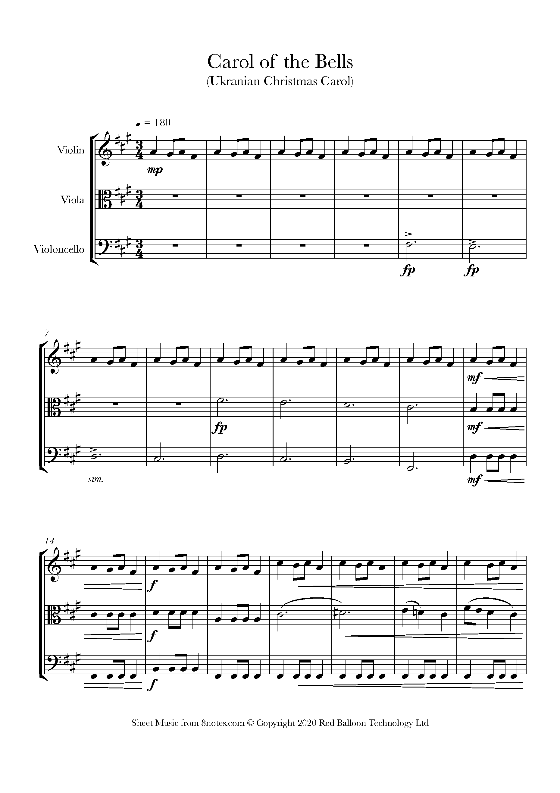 Carol of the Bells Sheet music for String trio - 8notes.com