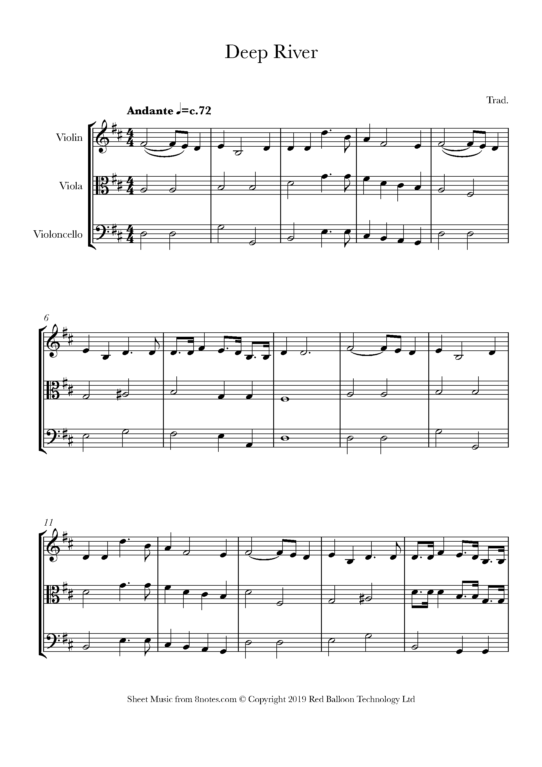 Deep River (Spiritual) Sheet music for String trio - 8notes.com