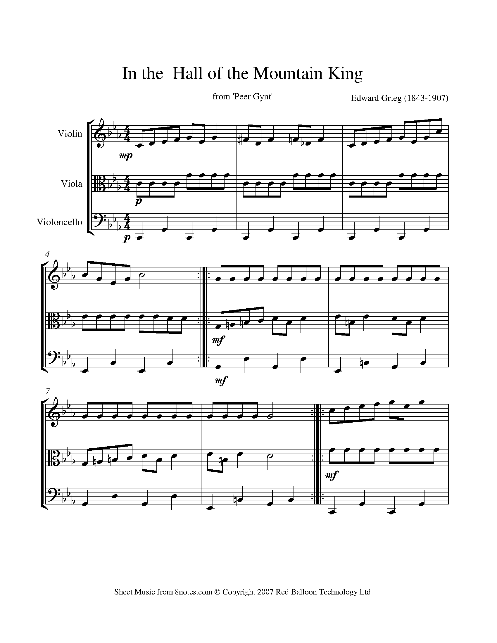 Grieg - In the Hall of the Mountain King Sheet music for String trio ...