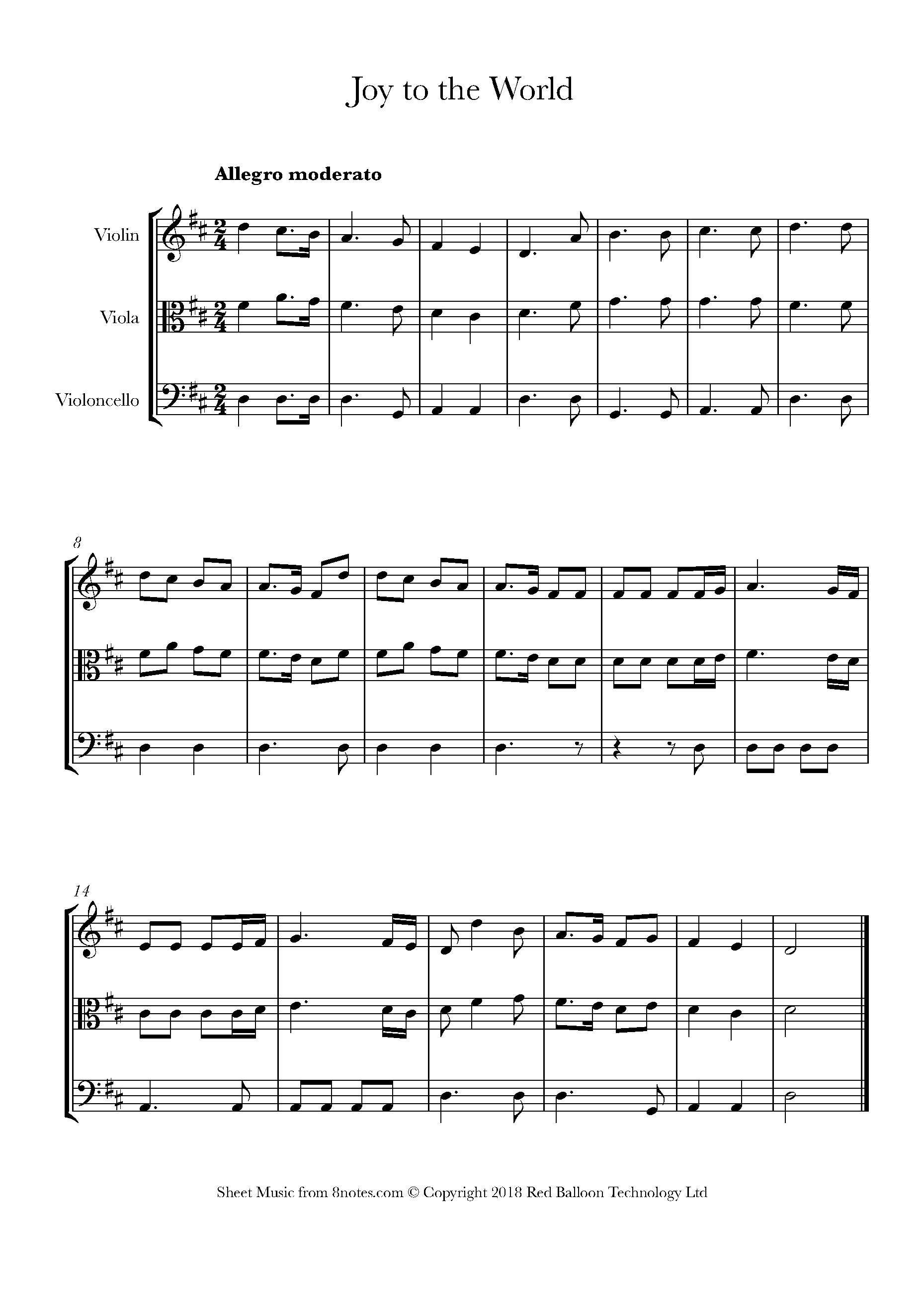 Joy to the World Sheet music for String trio - 8notes.com