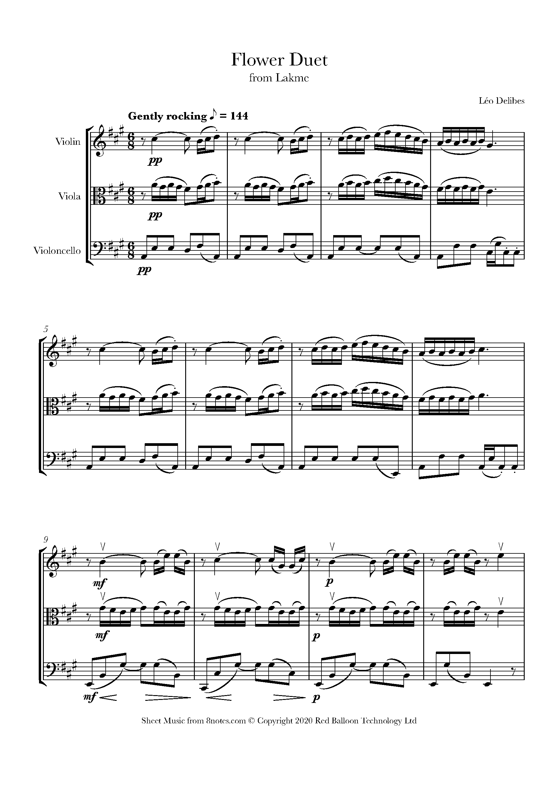﻿Delibes - Flower Duet from Lakme Sheet music for String trio - 8notes.com