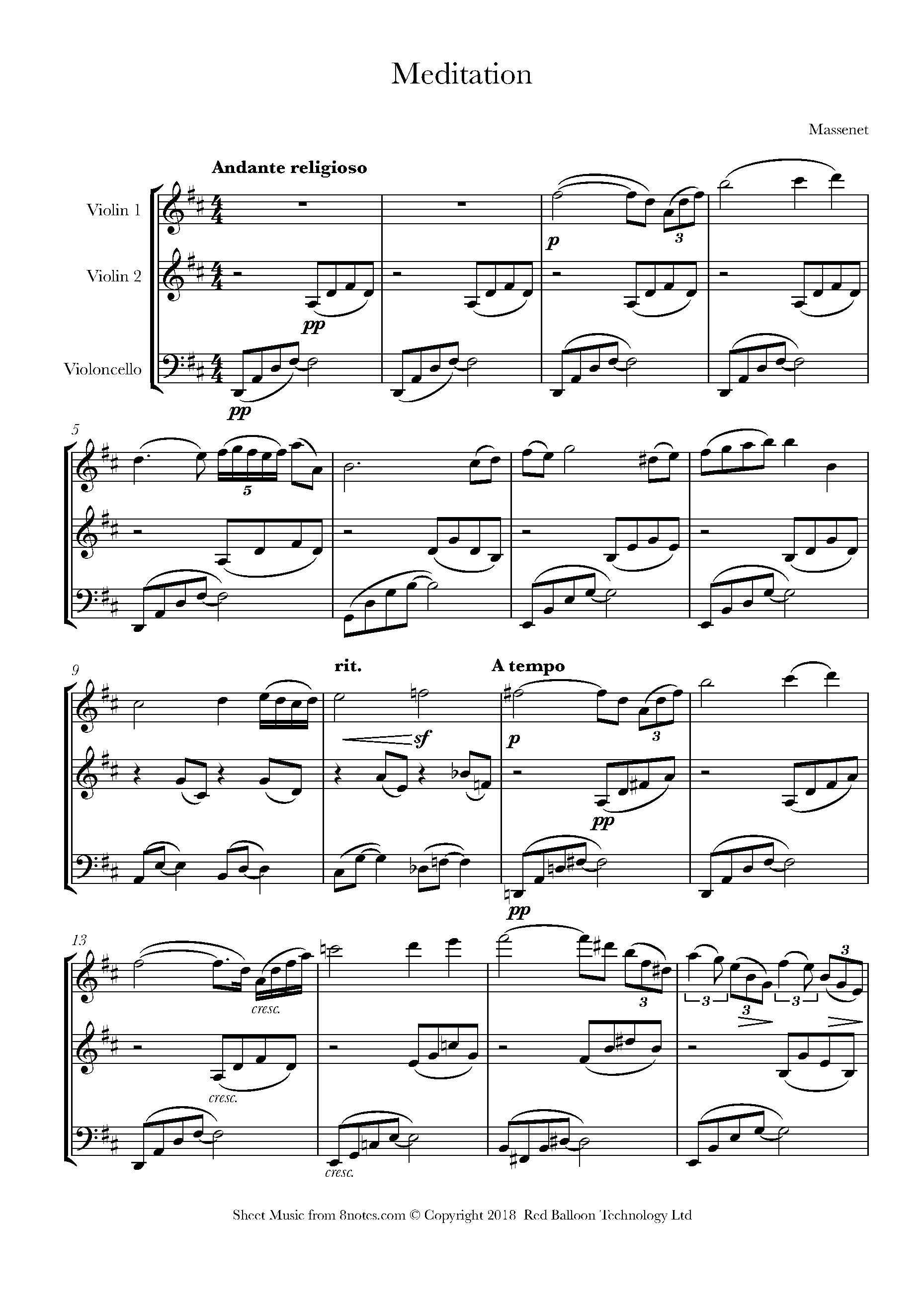 Jules Massenet - Meditation from Thais Sheet music for String trio ...