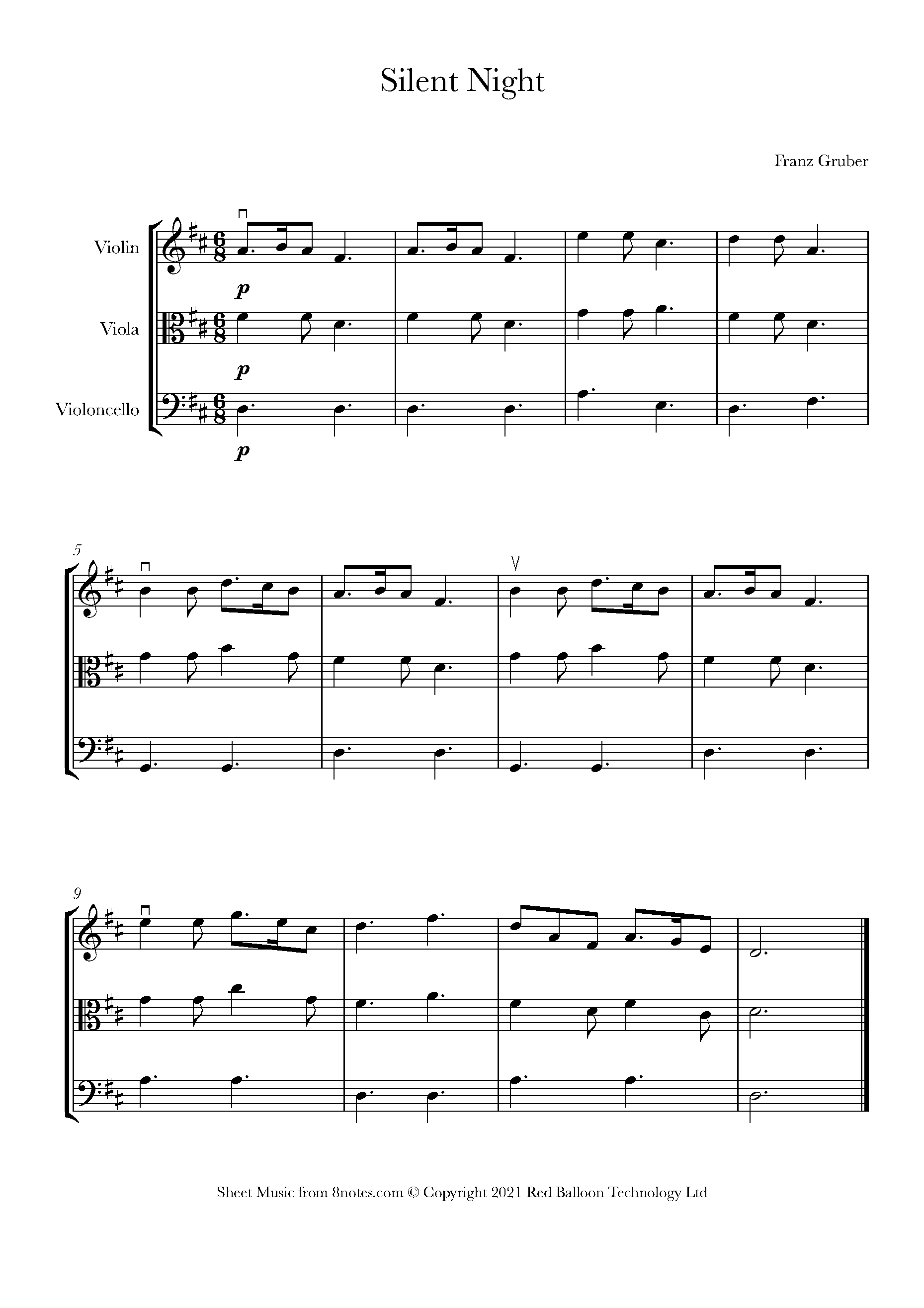 Silent Night (easy) Sheet music for String trio - 8notes.com