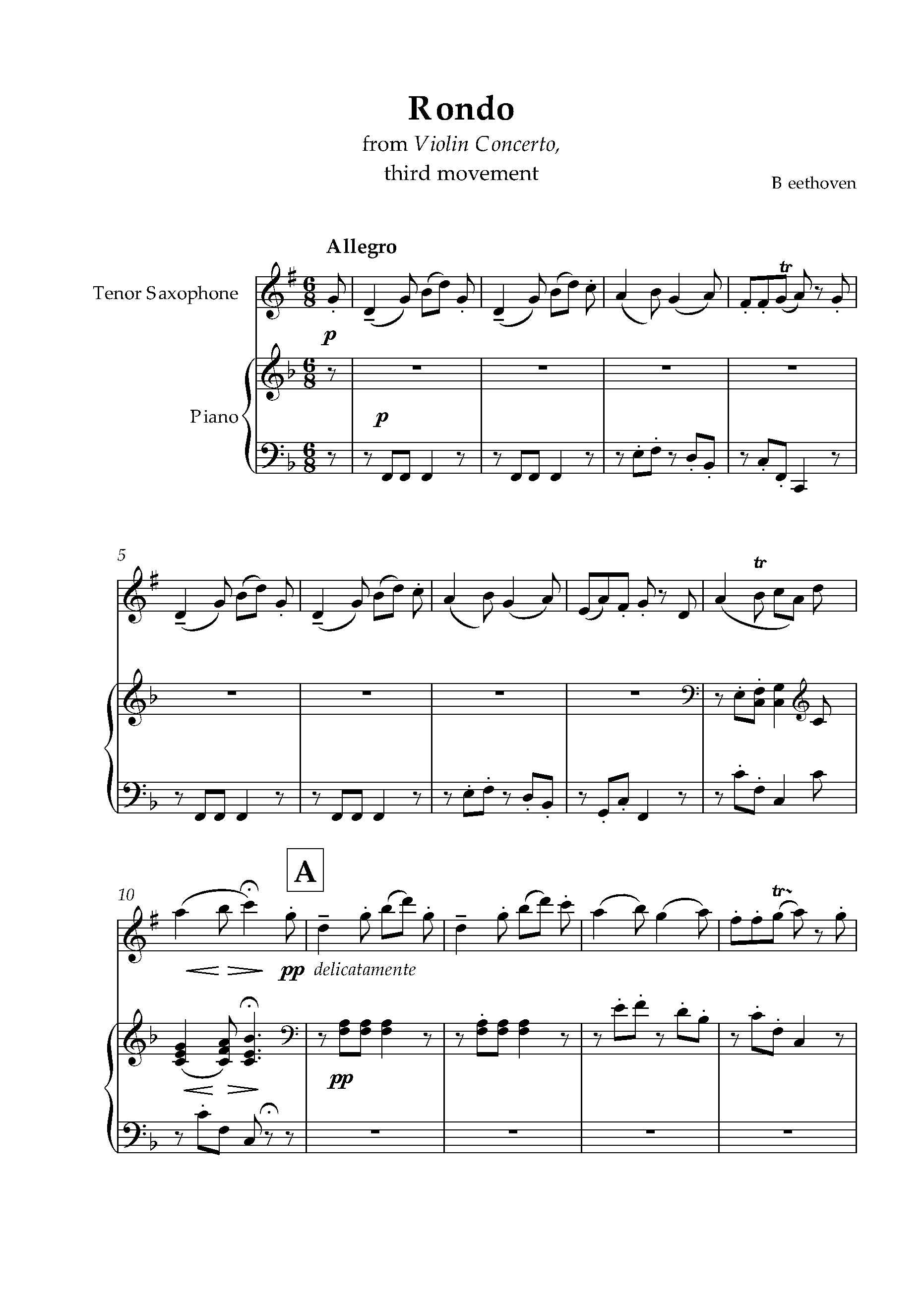 Beethoven - Rondo Theme from Violin Concerto, third movement Sheet ...