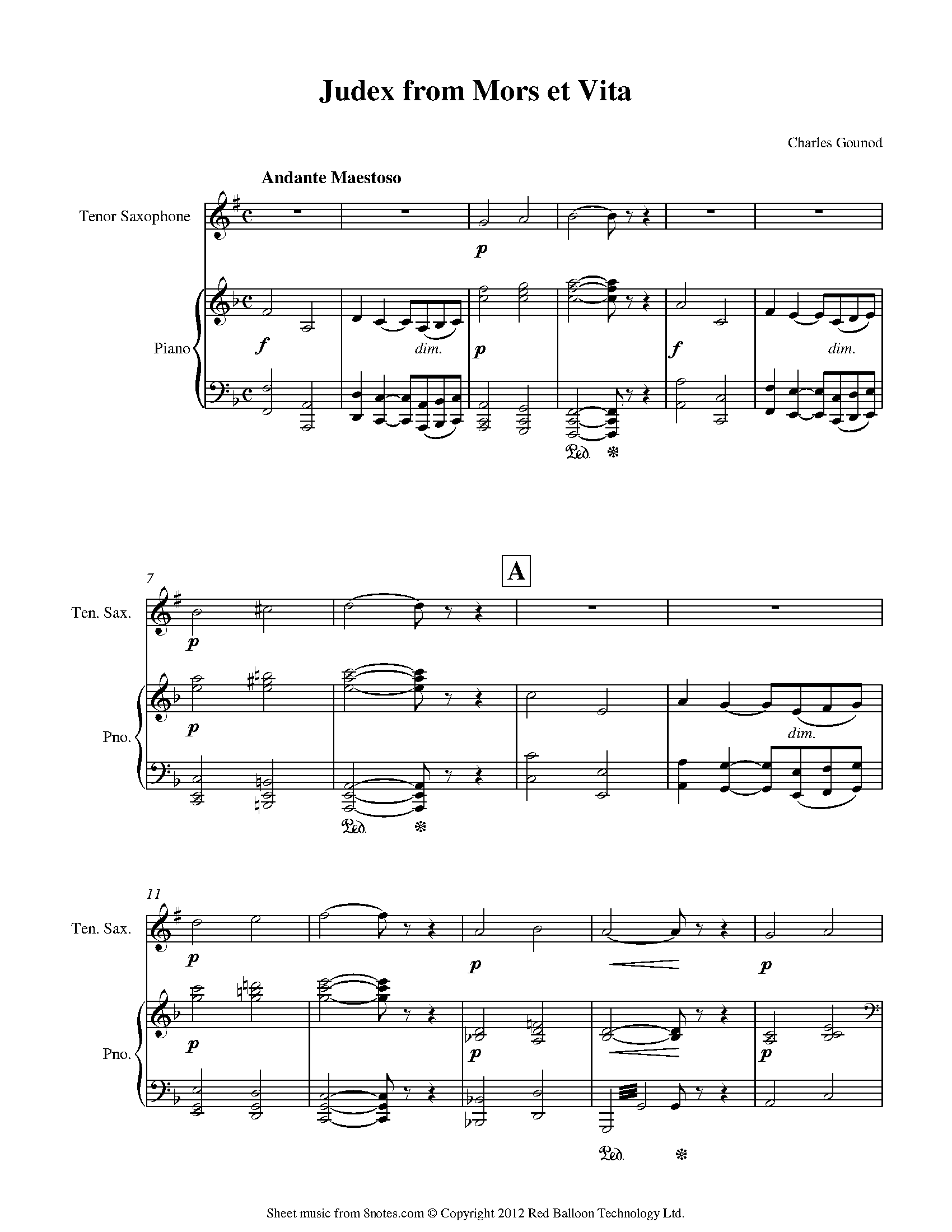 Gounod - Judex from Mors et Vita Sheet music for Tenor Saxophone ...