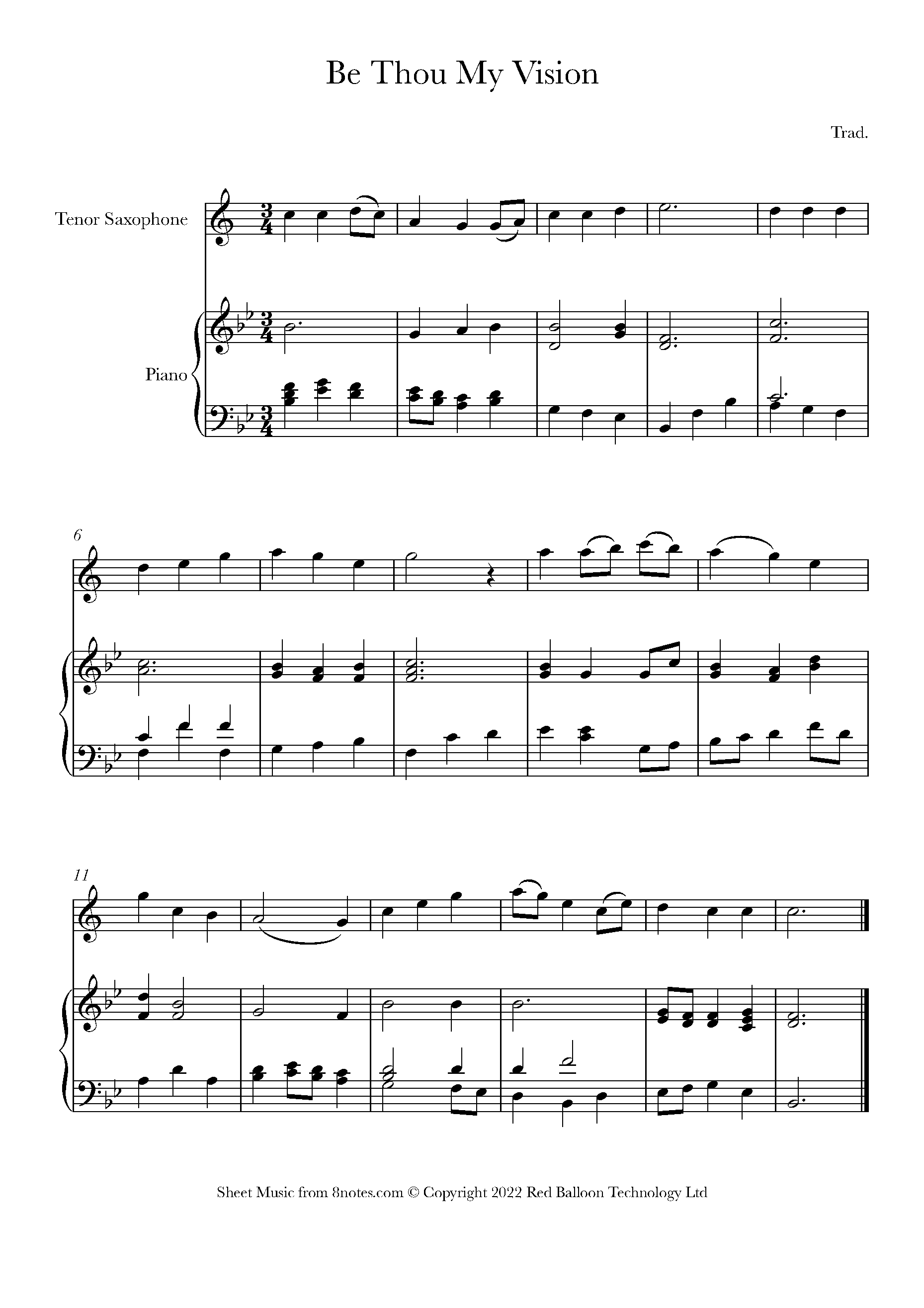 Be Thou My Vision Sheet music for Tenor Saxophone - 8notes.com