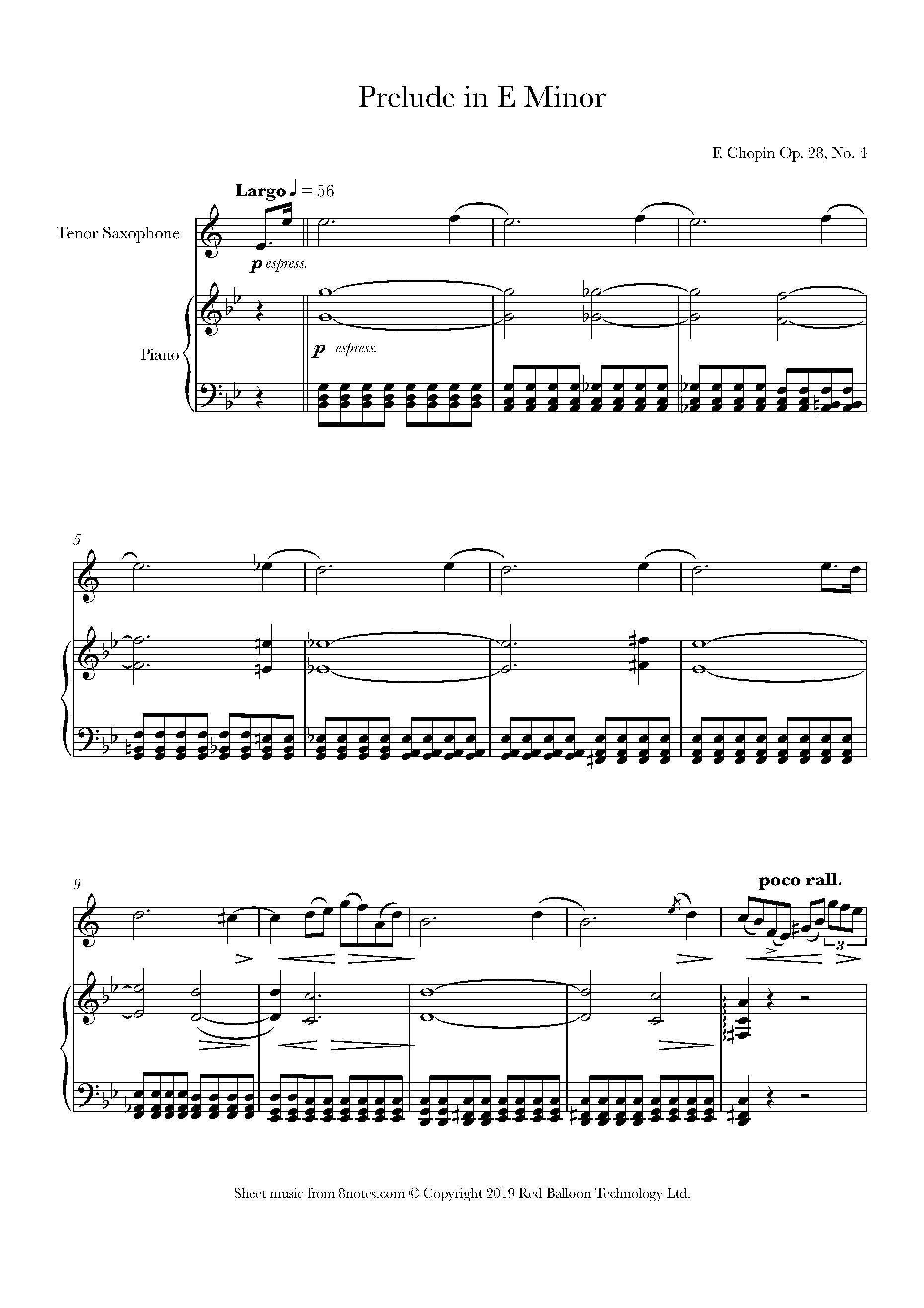 Chopin - Prelude in E minor Op.28 No.4 Sheet music for Tenor Saxophone ...