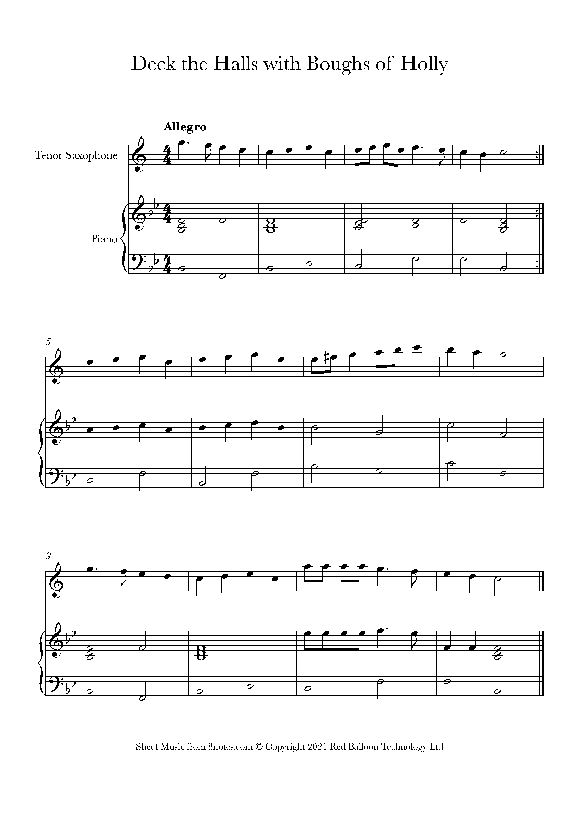 Deck the Halls with Boughs of Holly Sheet music for Tenor Saxophone ...