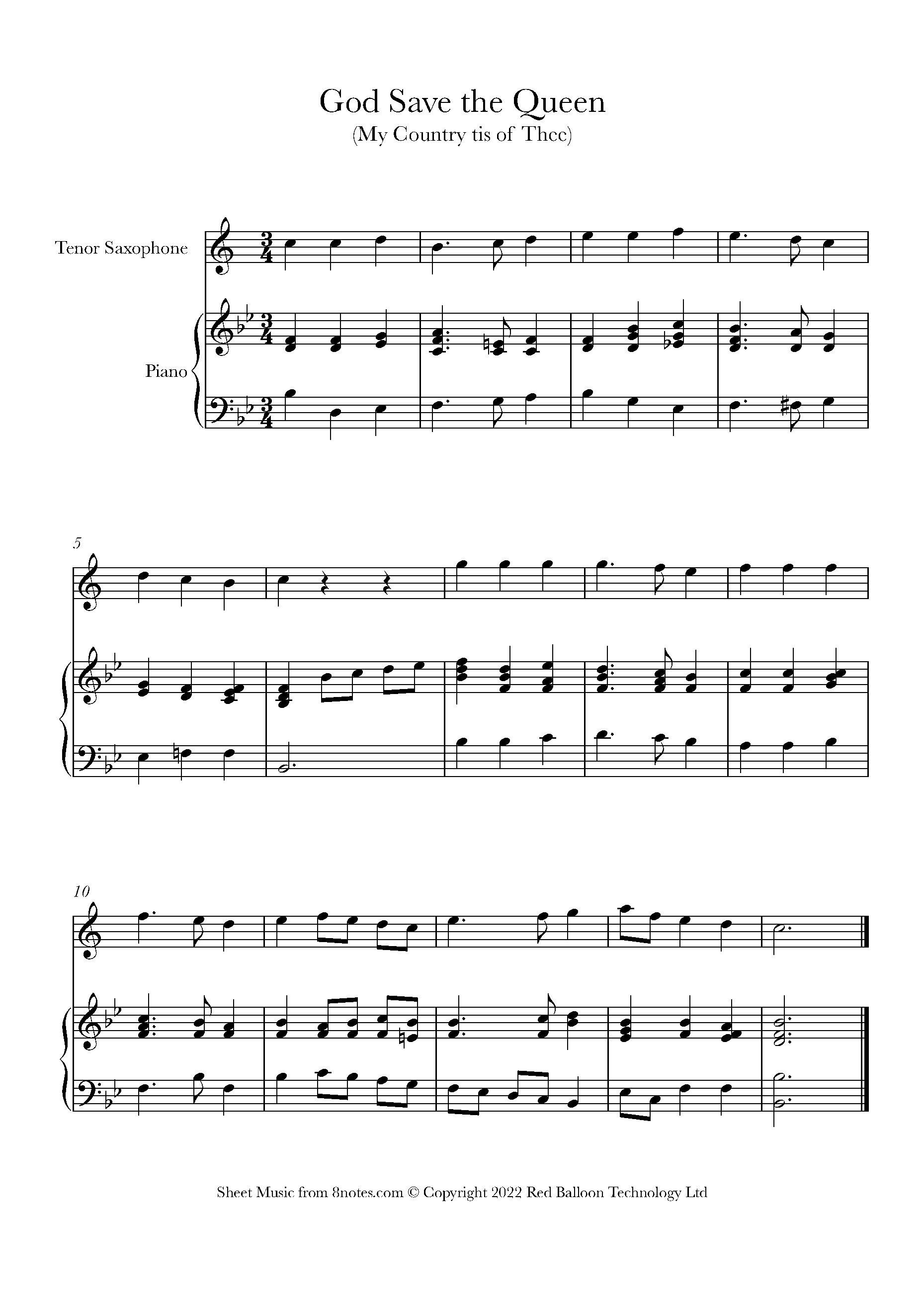 God Save the Queen (British National Anthem) Sheet music for Tenor ...