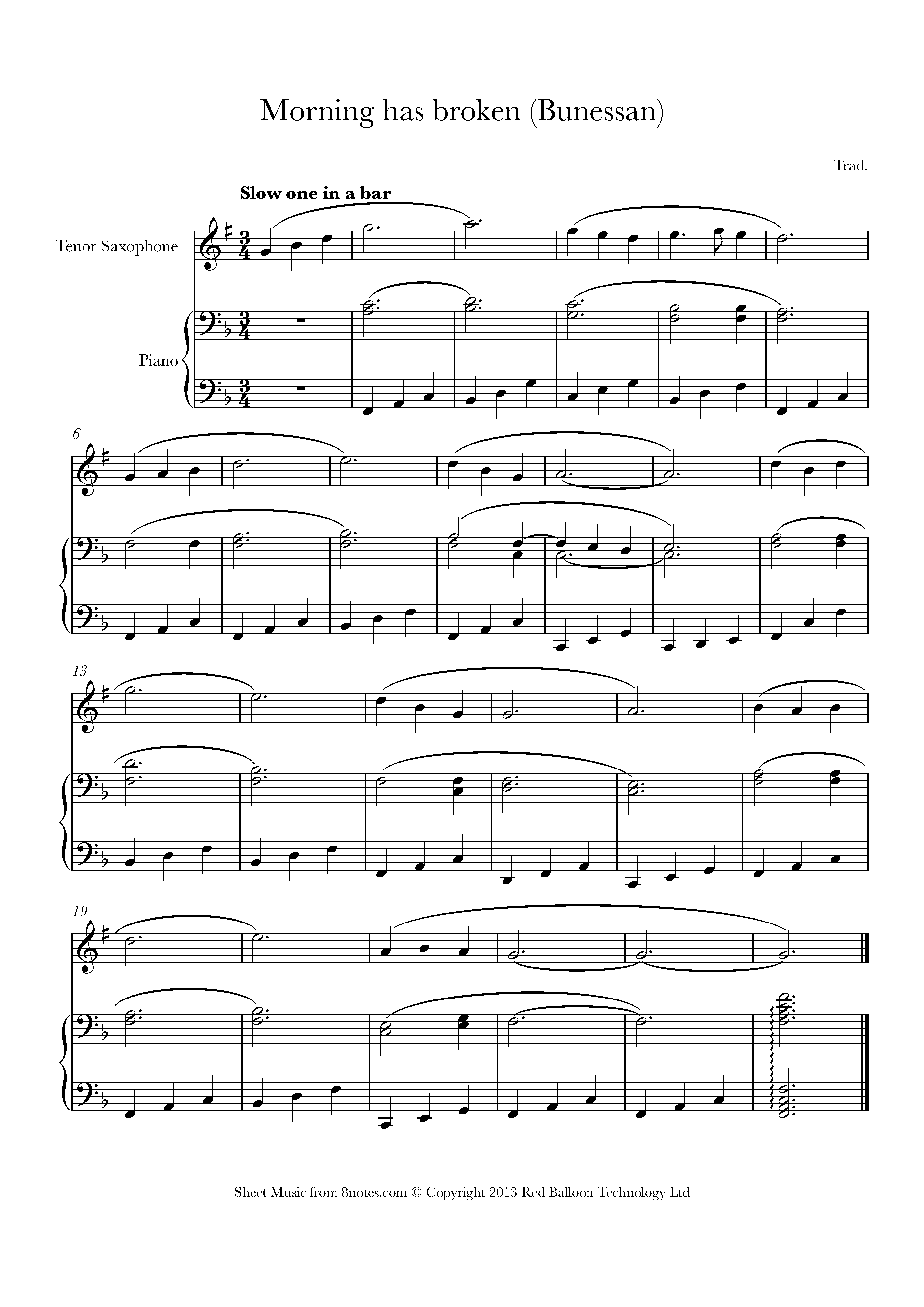 Morning has Broken (Bunessan) Sheet music for Tenor Saxophone - 8notes.com