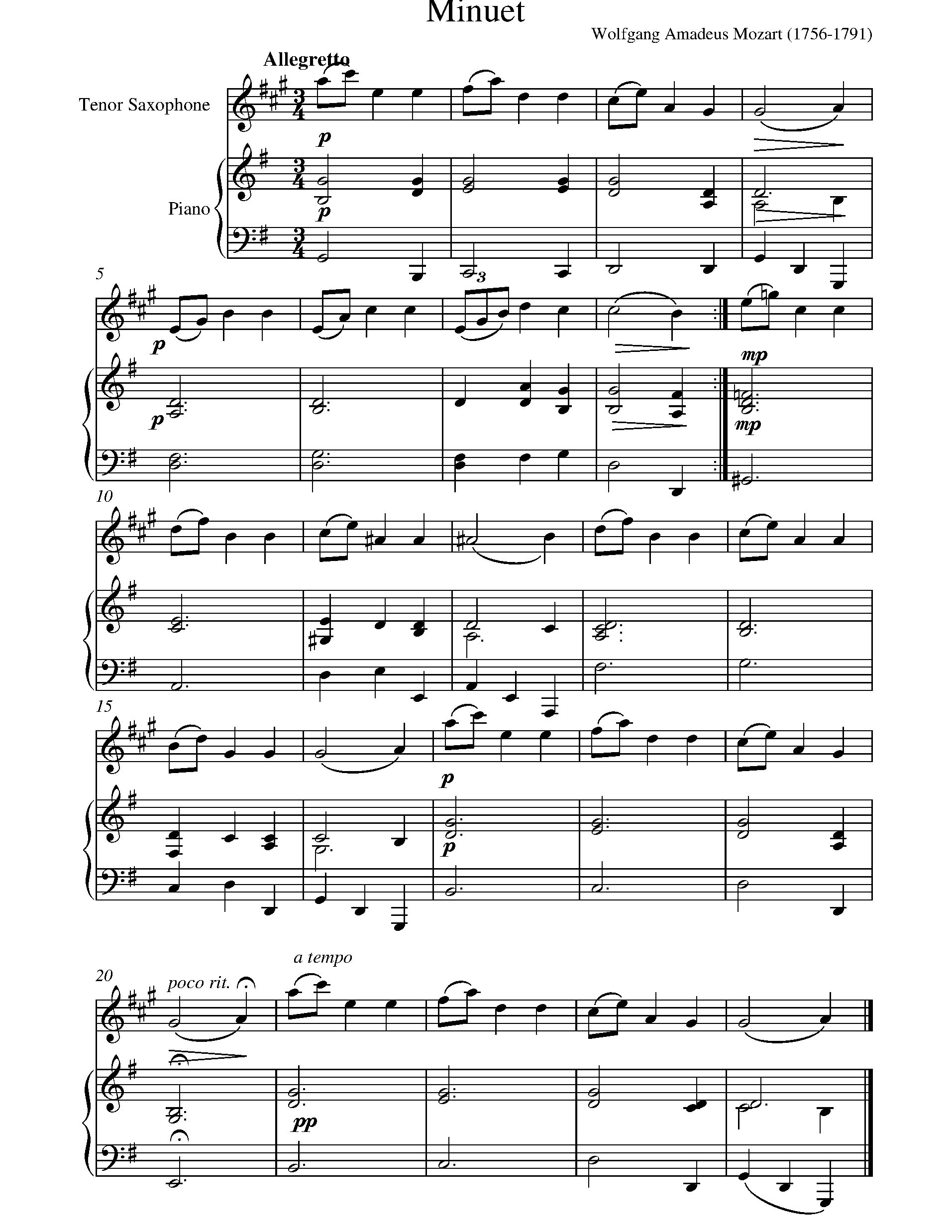 Mozart - Minuet Sheet music for Tenor Saxophone - 8notes.com
