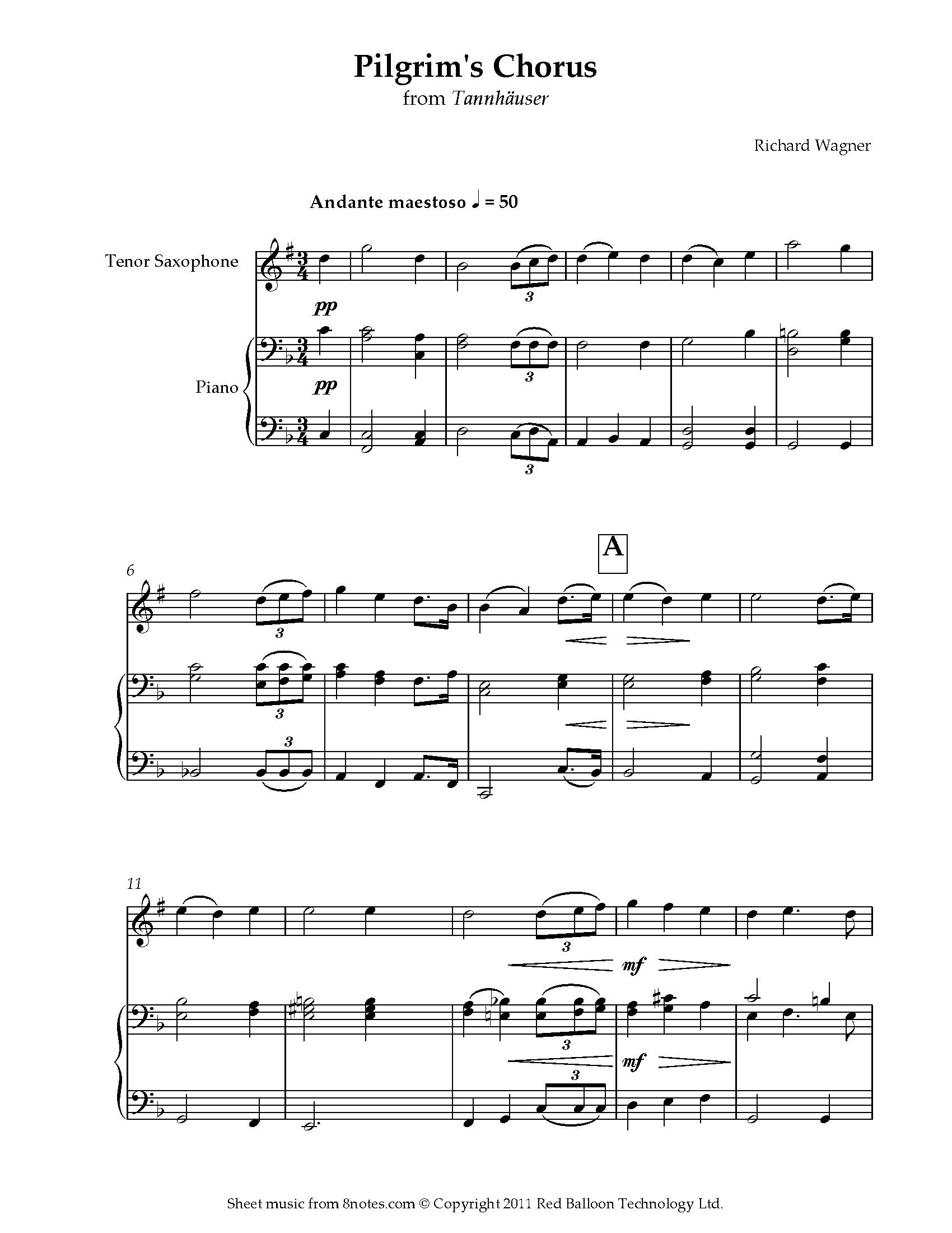 Wagner - Pilgrim's Chorus from Tannhauser Sheet music for Tenor ...