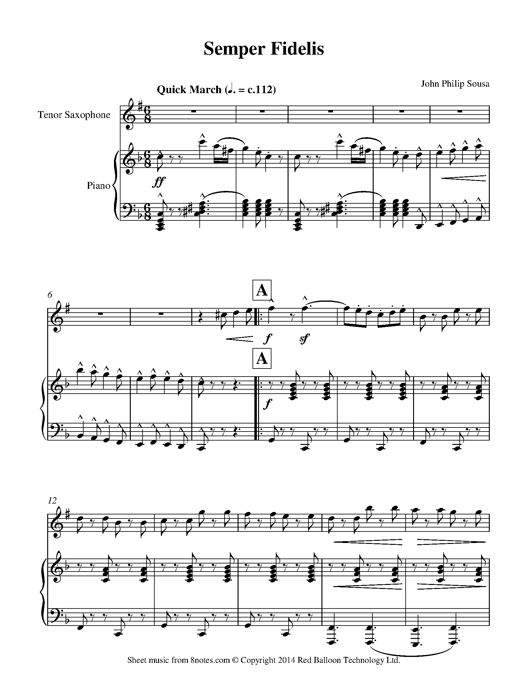 Sousa - Semper Fidelis Sheet music for Tenor Saxophone - 8notes.com