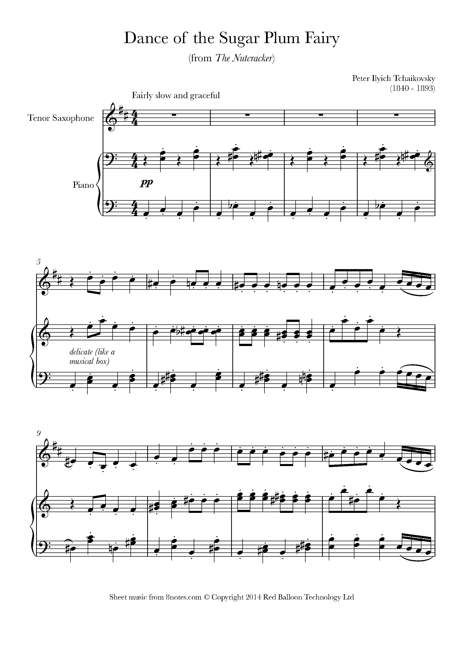 Tchaikovsky - Dance of the Sugar Plum Fairy from the Nutcracker Sheet ...