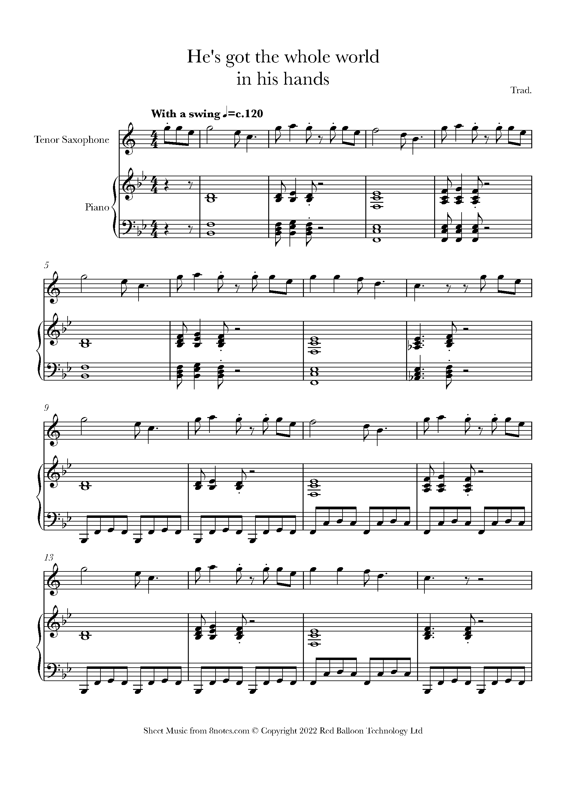 He's got the Whole World in his Hands (American Spiritual) Sheet music ...