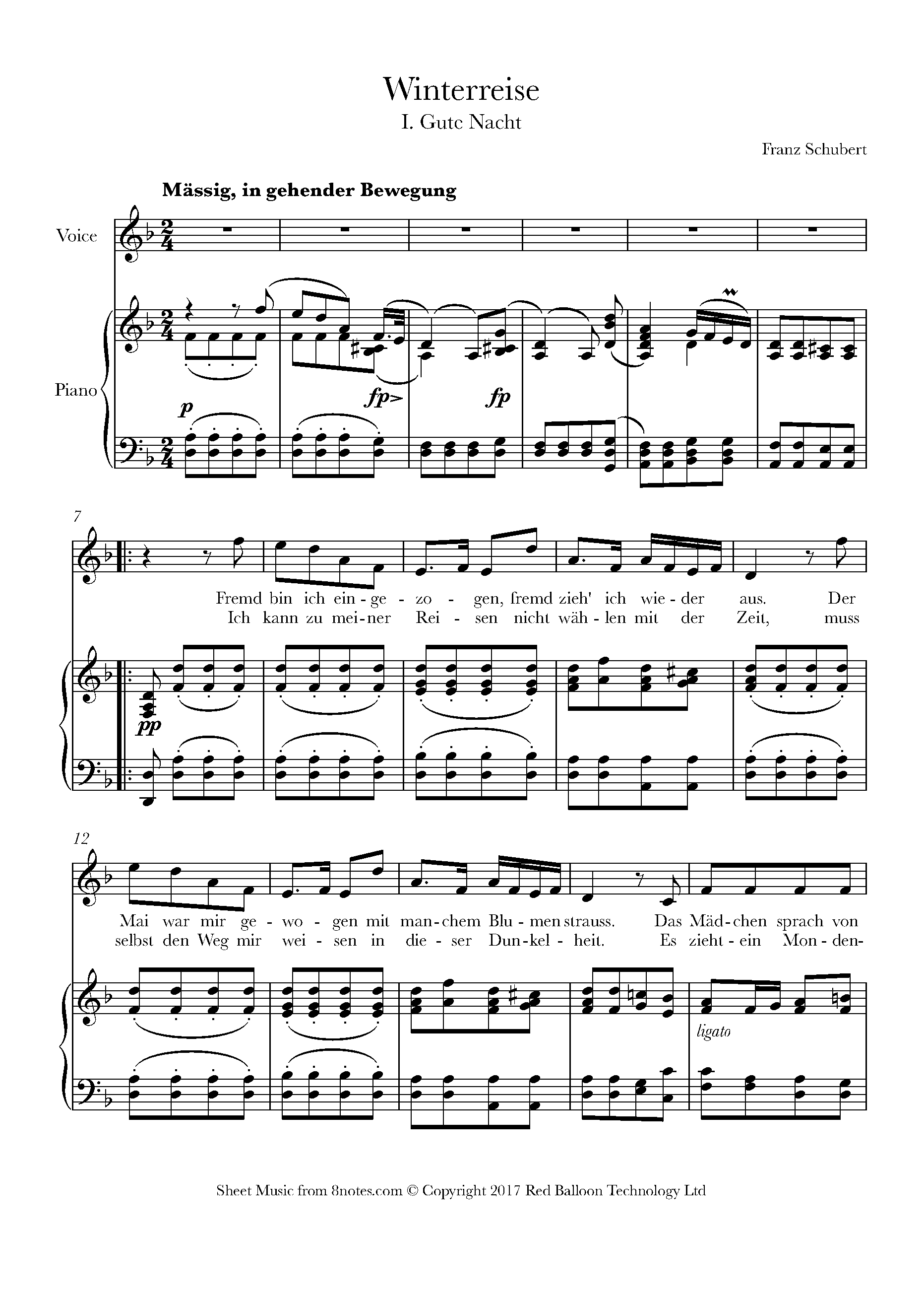 Schubert - Winterreise 1. Gute Nacht Sheet music for Tenor Voice ...