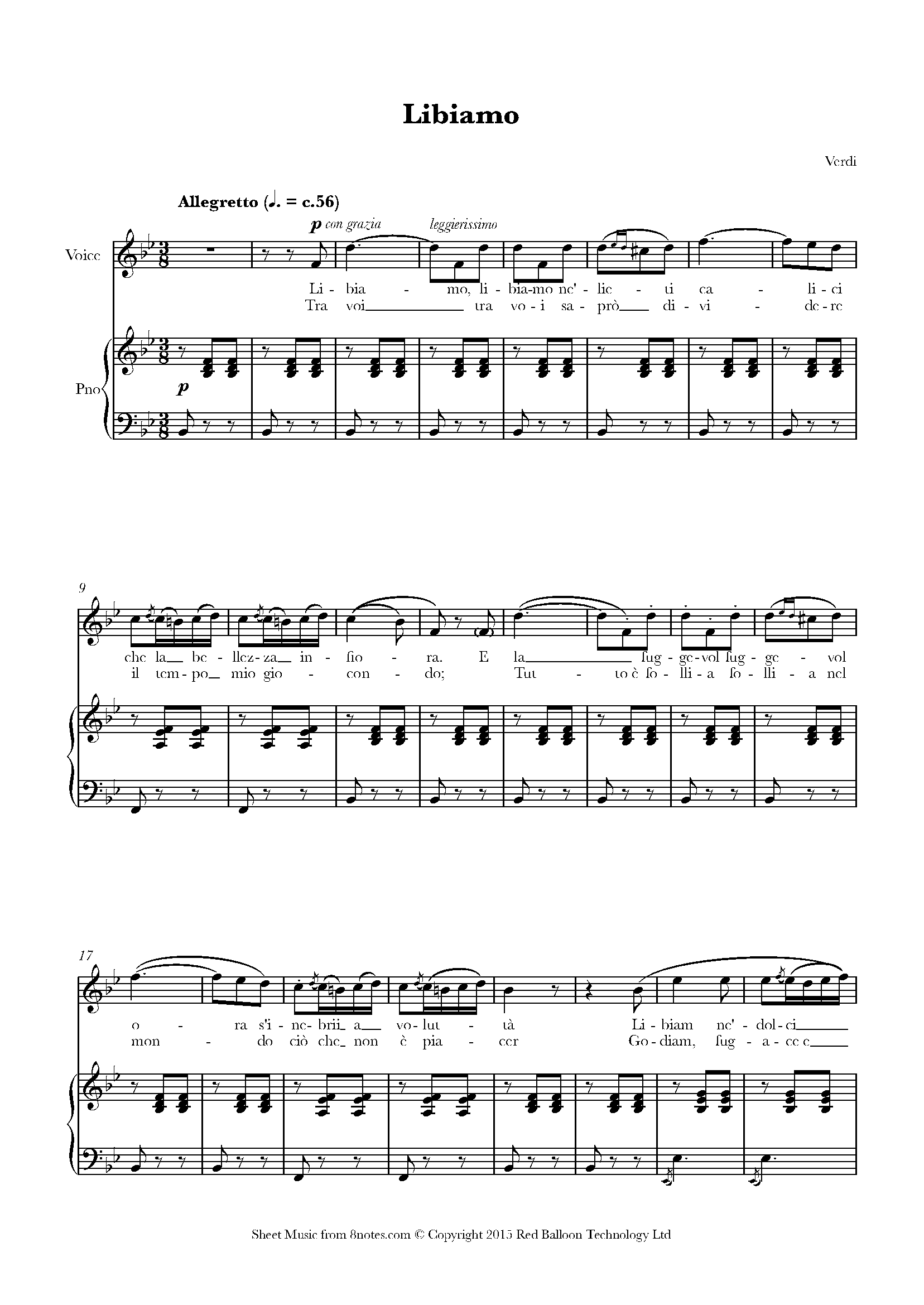 Verdi - Libiamo from La Traviata Sheet music for Tenor Voice - 8notes.com