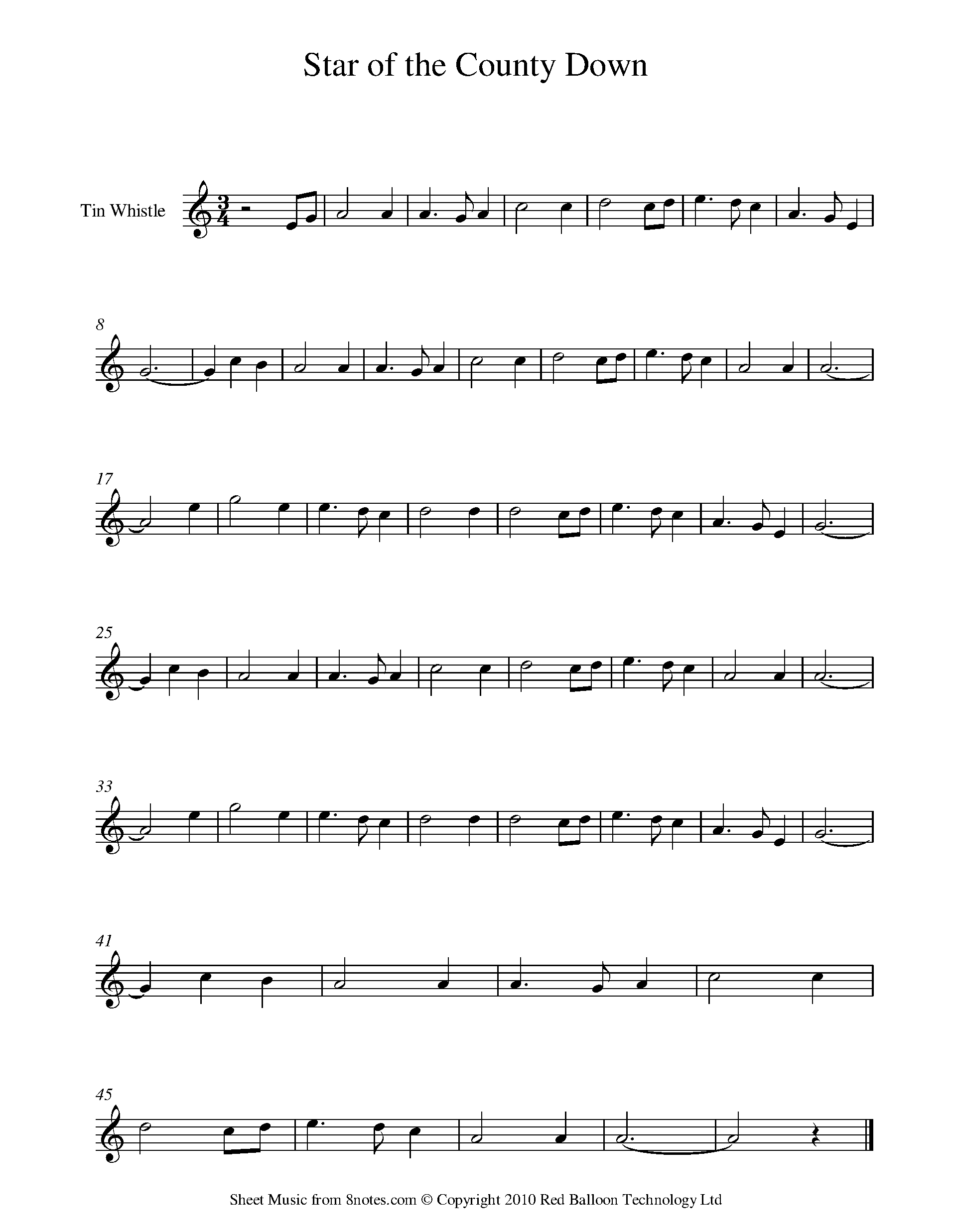Star of the County Down Sheet music for Tin Whistle - 8notes.com