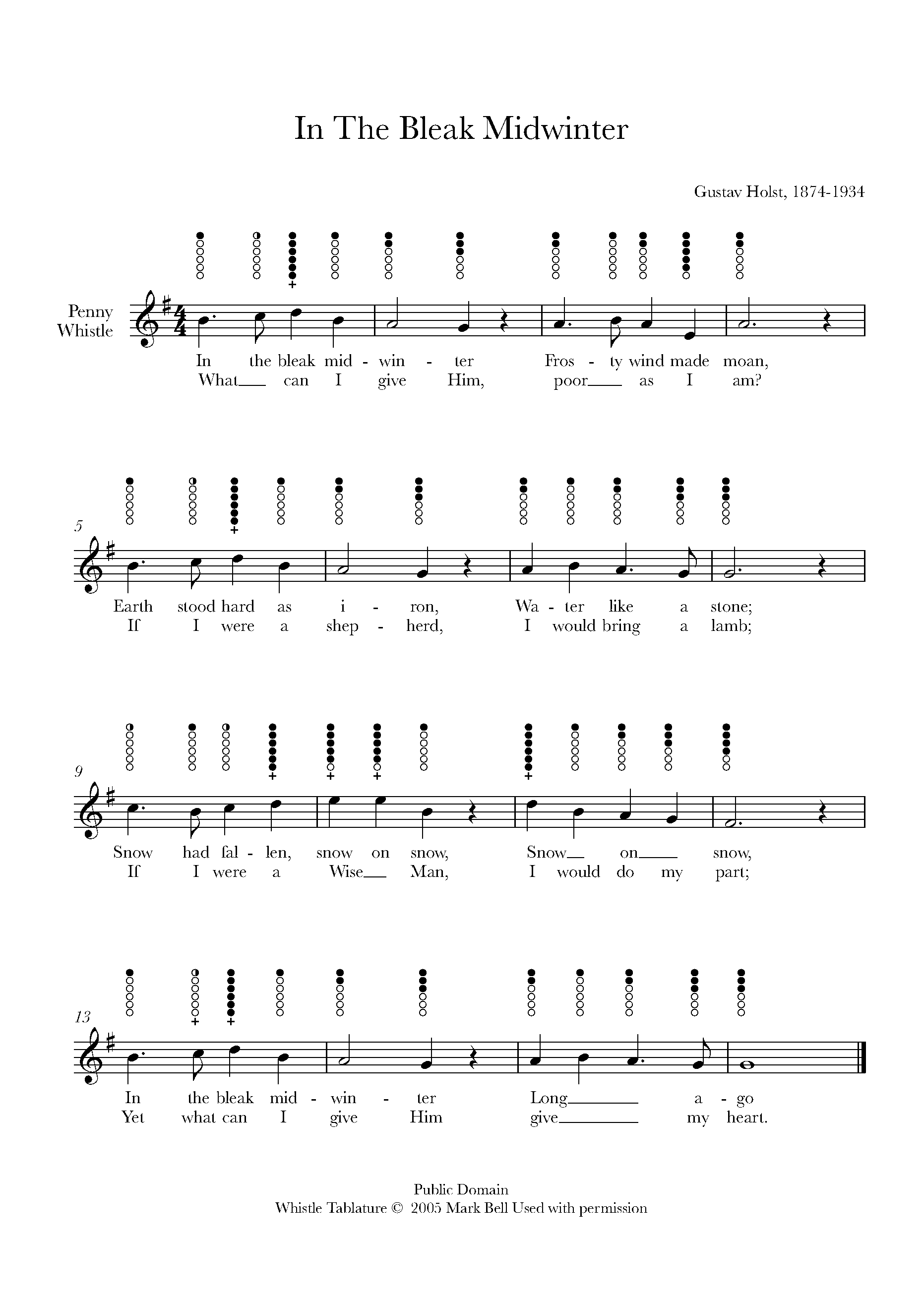 Holst - In the Bleak Midwinter Sheet music for Tin Whistle - 8notes.com